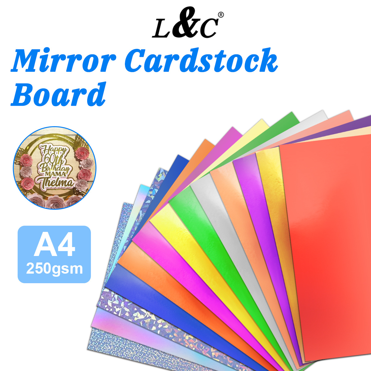 L&C 10pcs 250gsm Glitter and Shiny Metallic Mirror Cardstock Board DIY ...