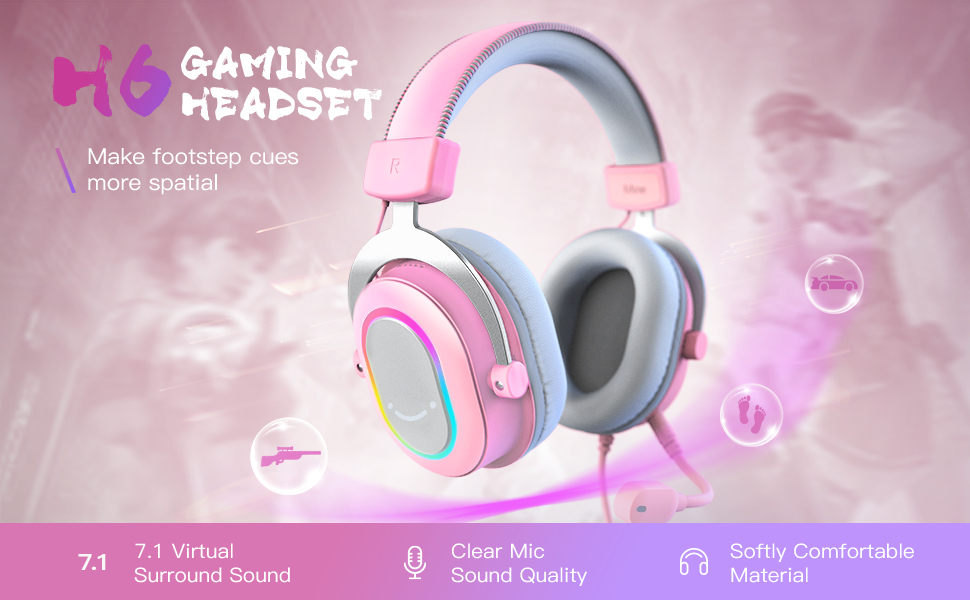 FIFINE H6P AmpliGame PINK USB Gaming Headset for PC Headphones with ...