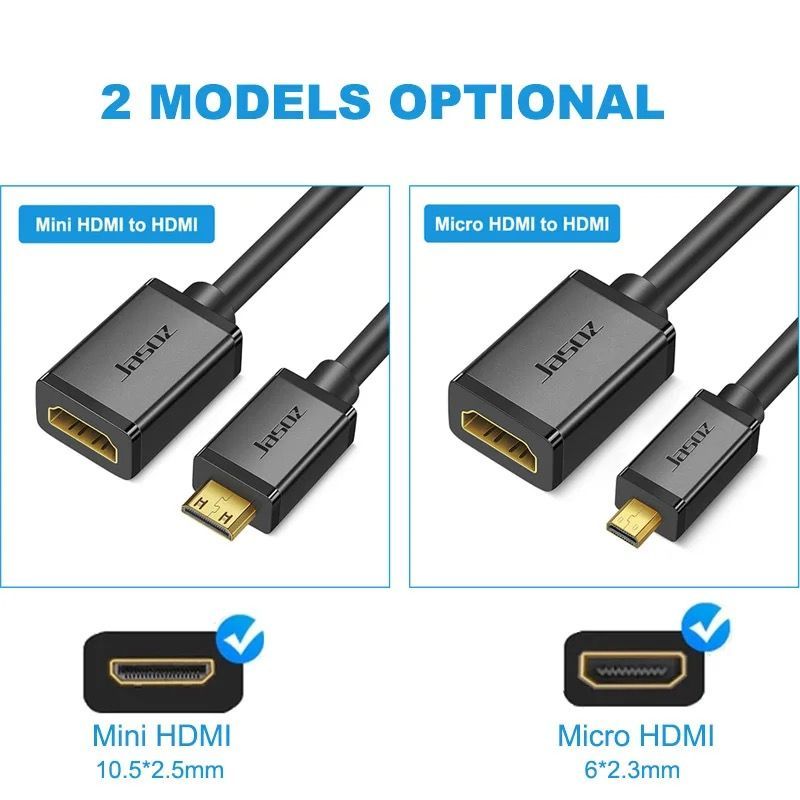 Jasoz Micro HDMI 4K/60Hz 3D Effect Mini HDMI to HDMI Cable Male to Male ...