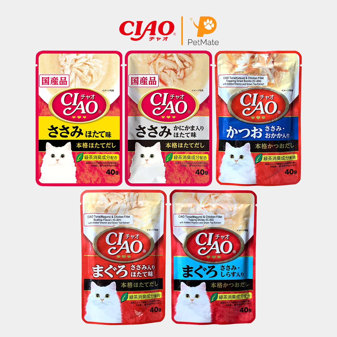 Ciao Adult Cat Wet Food Pouch Creamy Tuna and Chicken Fillet Scallop Shirasu Bonito Crabstick ...