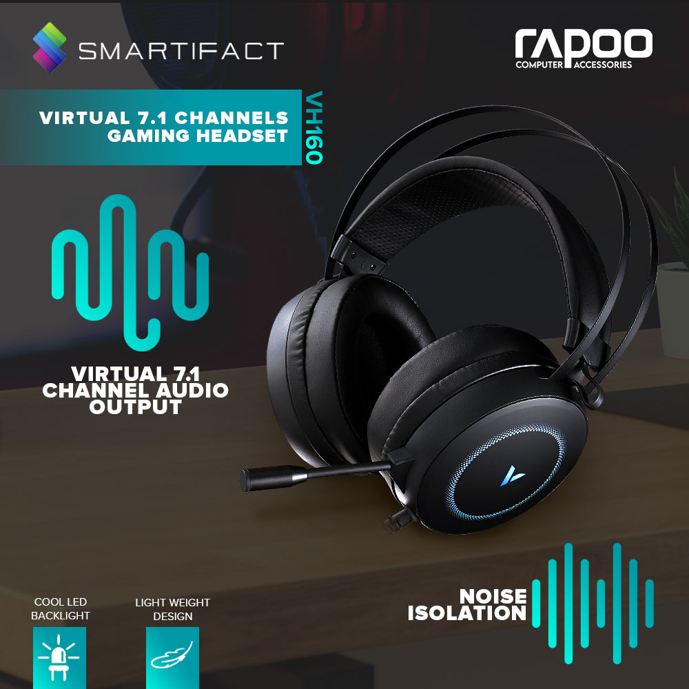 Rapoo VH160 Gaming Headset USB Virtual 7.1 Channel RGB Headphone ENC Noise Cancelling Microphone ...