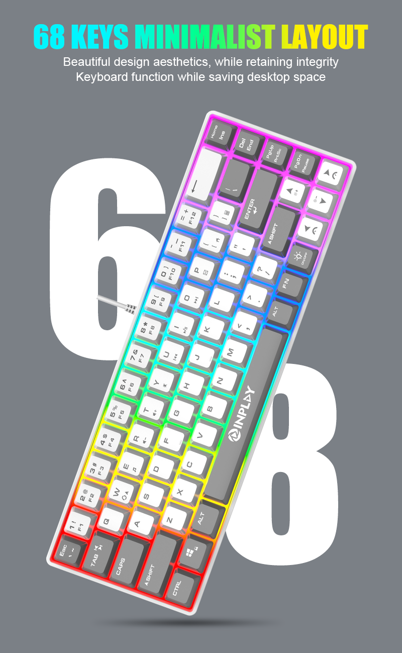 Inplay BK680 RGB Gaming Keyboard Rainbow Light Waterproof Smooth ...