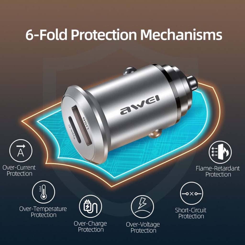 Awei C-708 Quick Charge Fast Charging 45W PD + QC Smart Mini Fast Dual ...