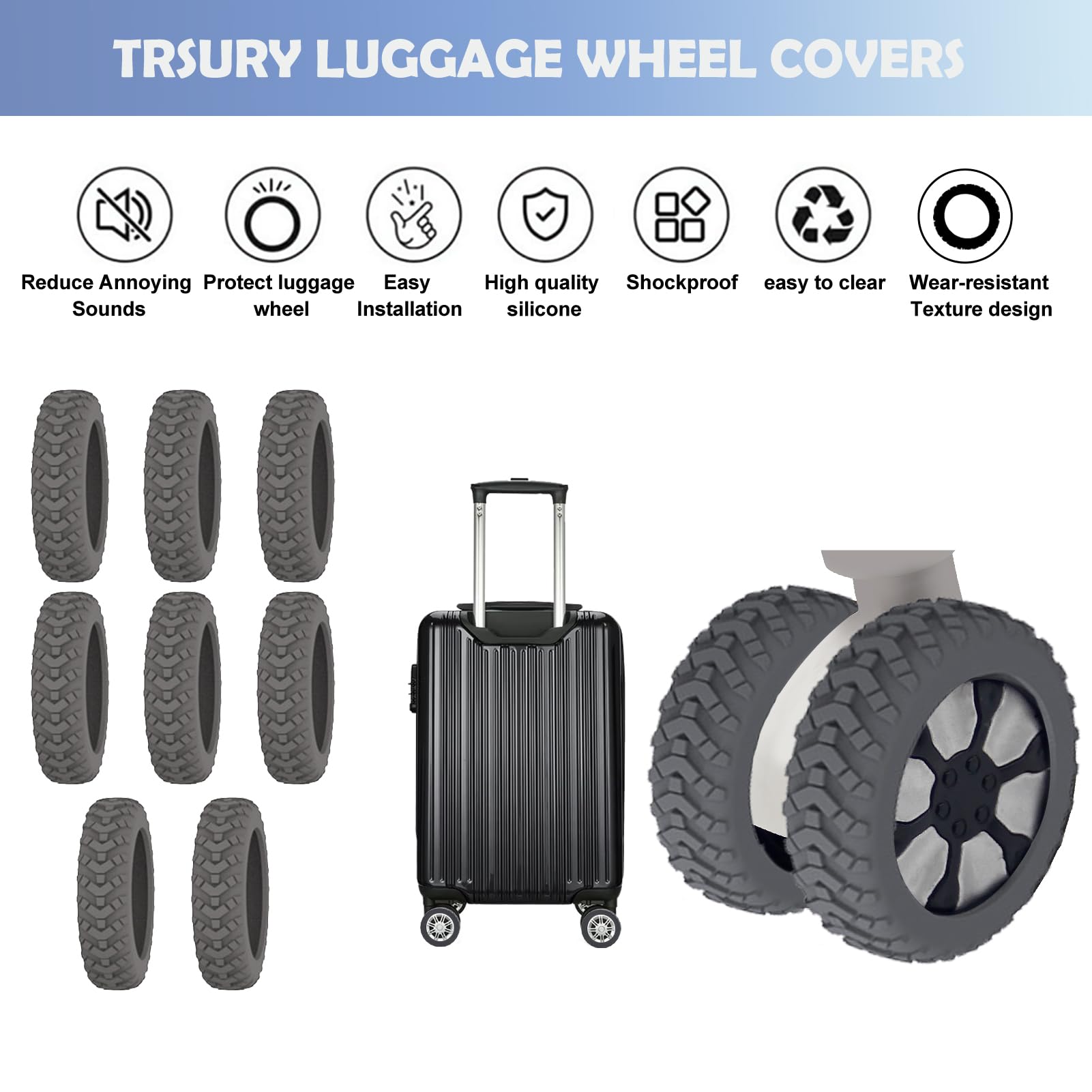 8PCS Luggage Wheel Protector Silicone Luggage Wheel Cover Silent Wheel ...