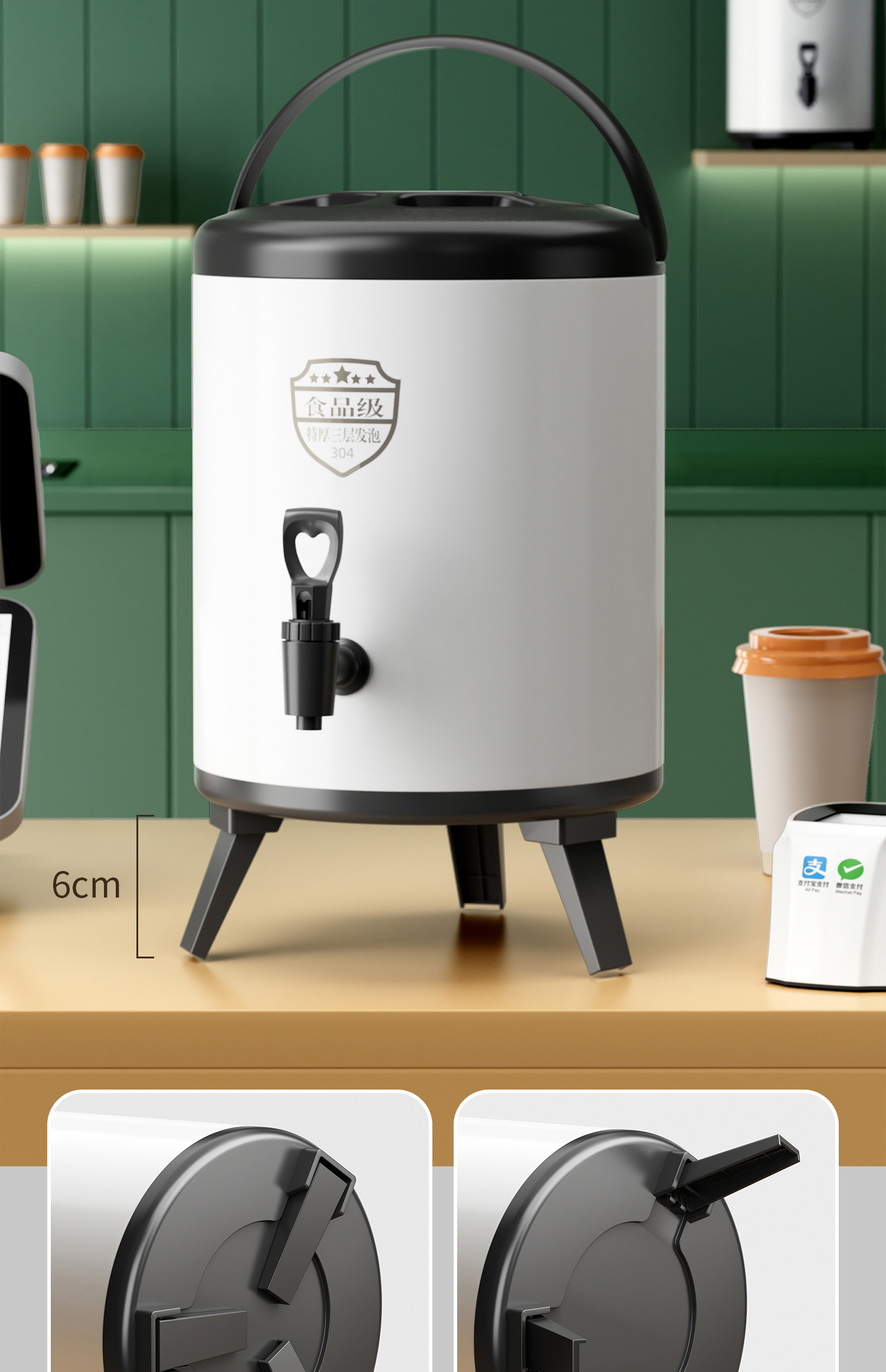 Commercial milk tea bucket 6/8/10/12L stainless steel insulated kettle ...