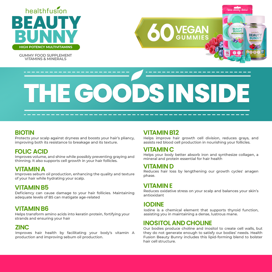 Health Fusion Beauty Bunny 60 Gummies | Hair, Nails, Skin w/ Biotin Vit ...