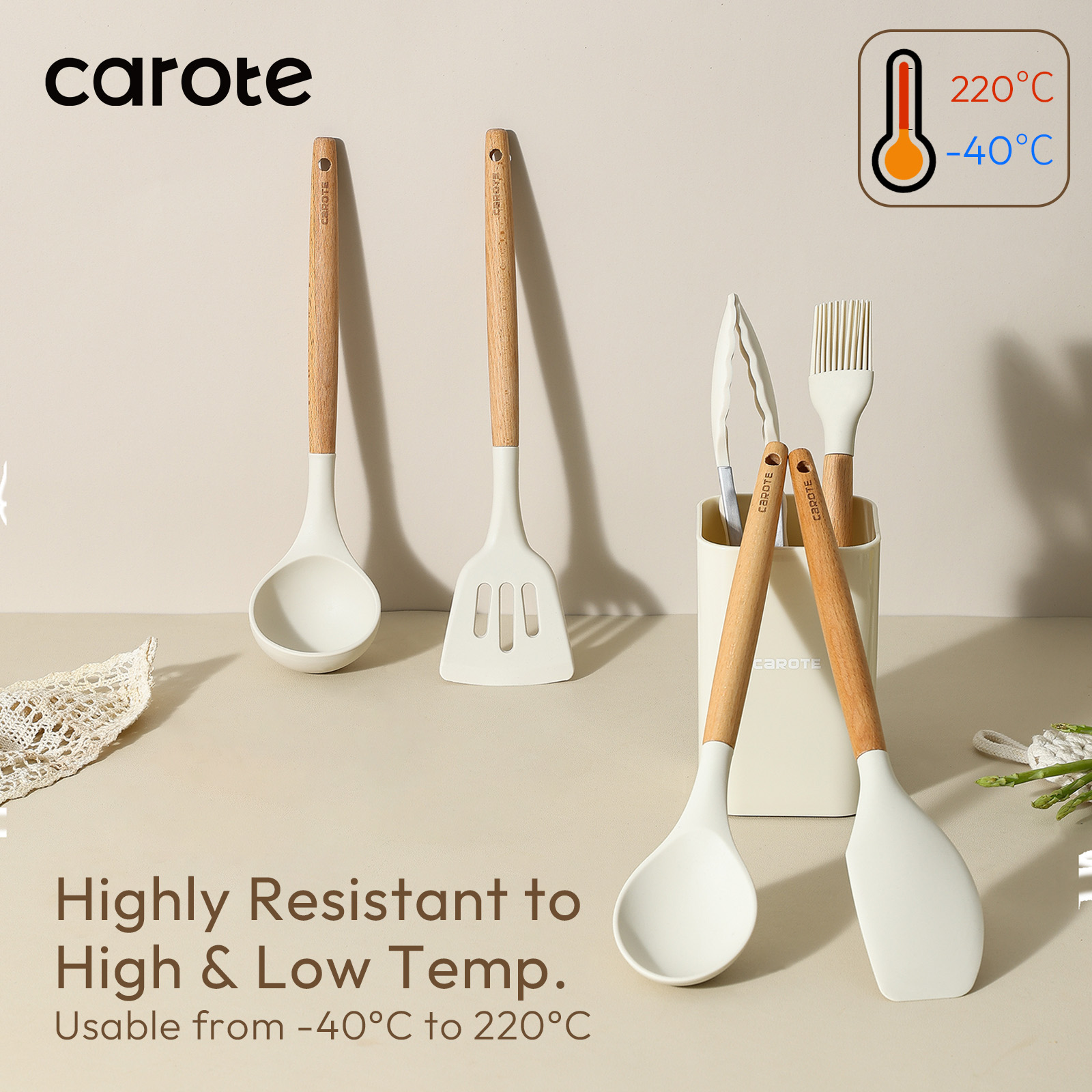 CAROTE Kitchen Tools Set, 9 Pieces, Silicone Cookware Set, High Heat ...