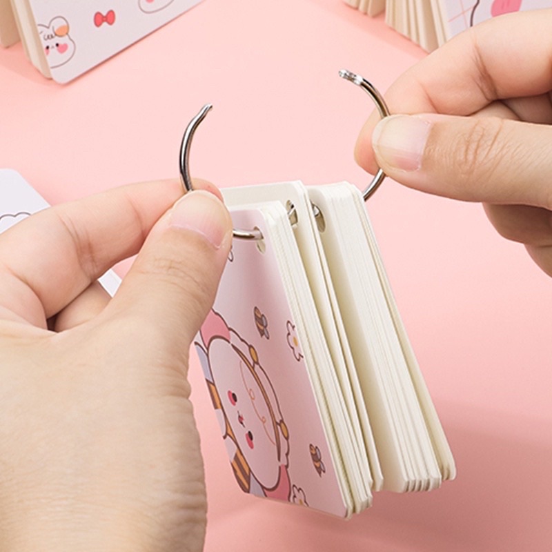 80 Sheets Cartoon Flash Cards Binder Ring Easy Flip Flash Card Study ...