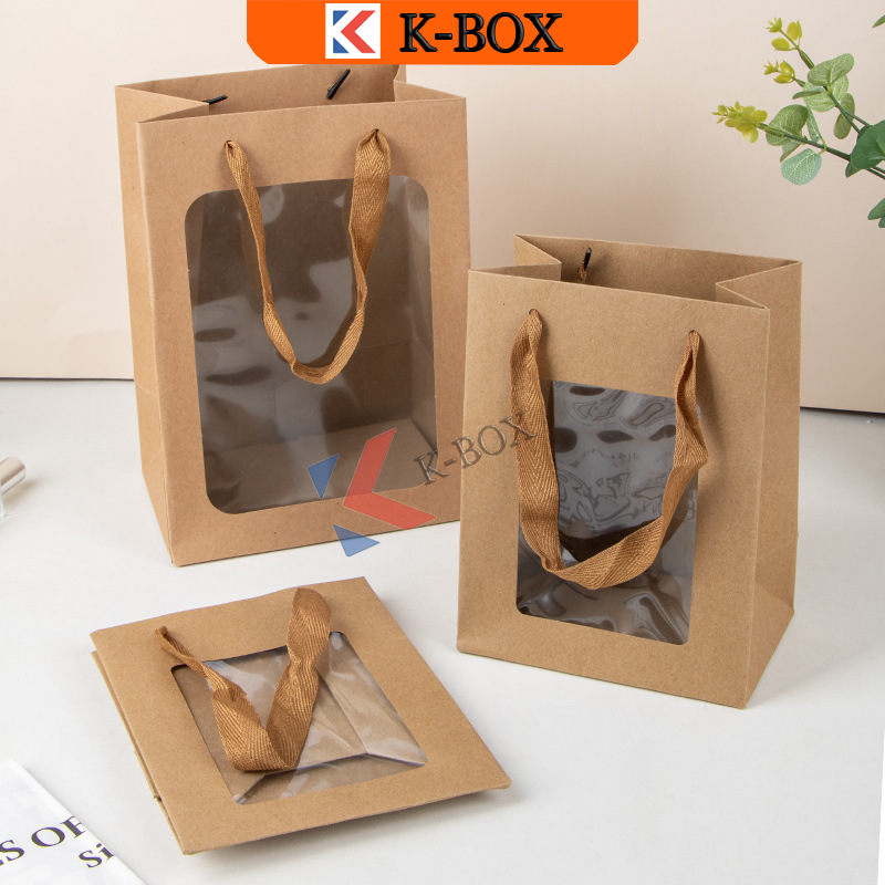 10PCS set Paper Bag Window Clear Window Gift Bags for Stuff Toys Flower ...