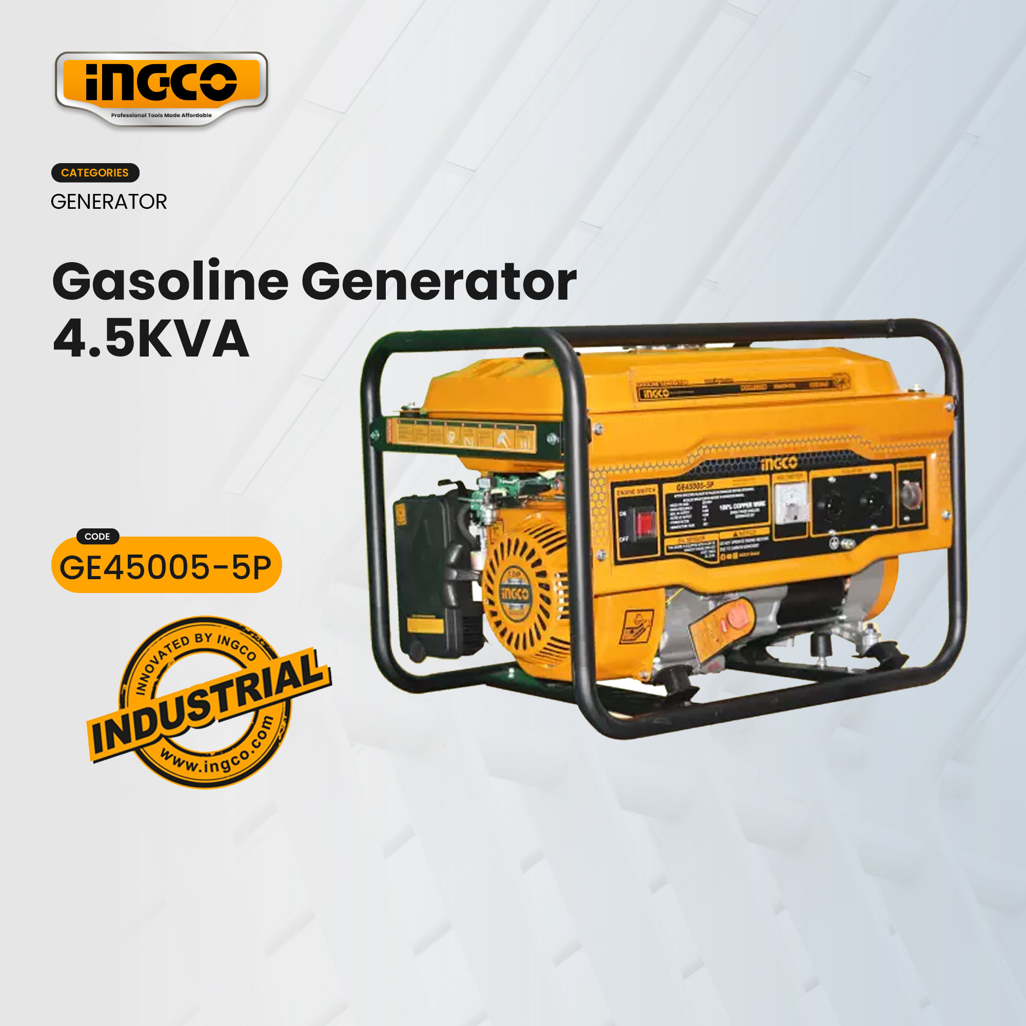 Ingco Gasoline Generator Backup Power Supply 4.5KVA 100% Pure Copper ...