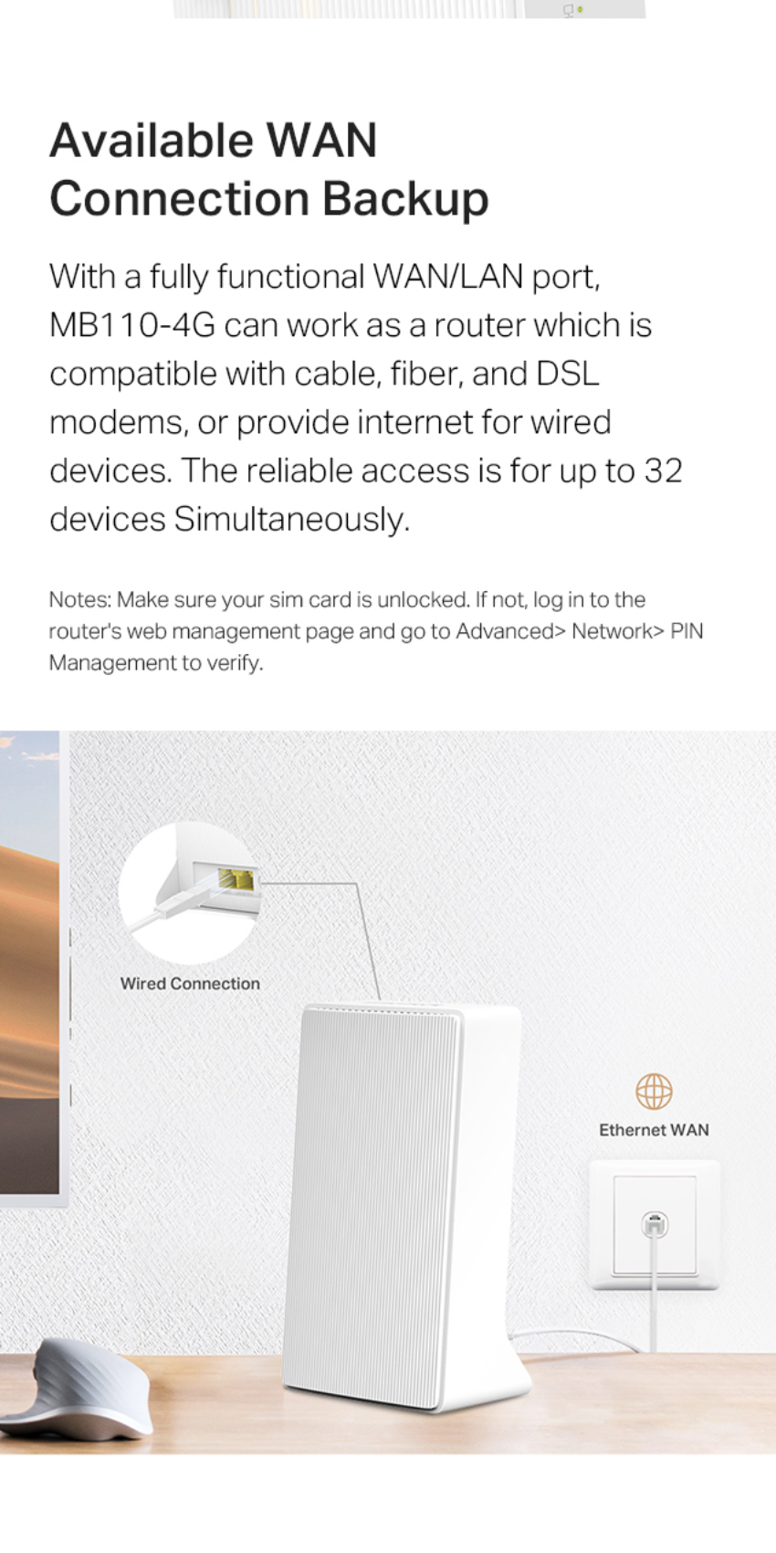 Mercusys Official | MB110‑4G | Openline | 4G | LTE | Wi‑Fi | SIM | Plug ...