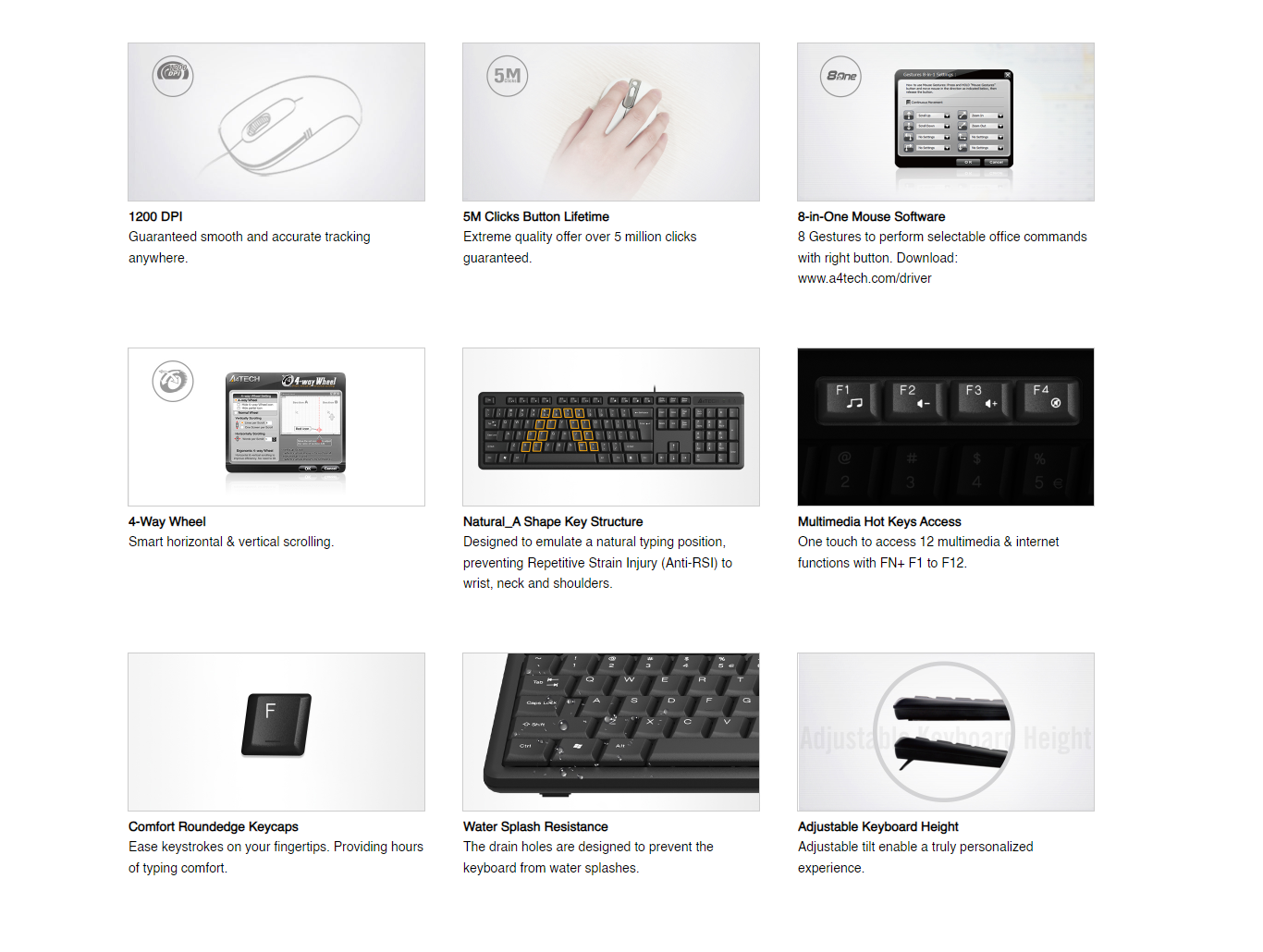 A4Tech KRS-3330 1200 DPI Natural_A Shape Key USB Wired Keyboard & Mouse ...
