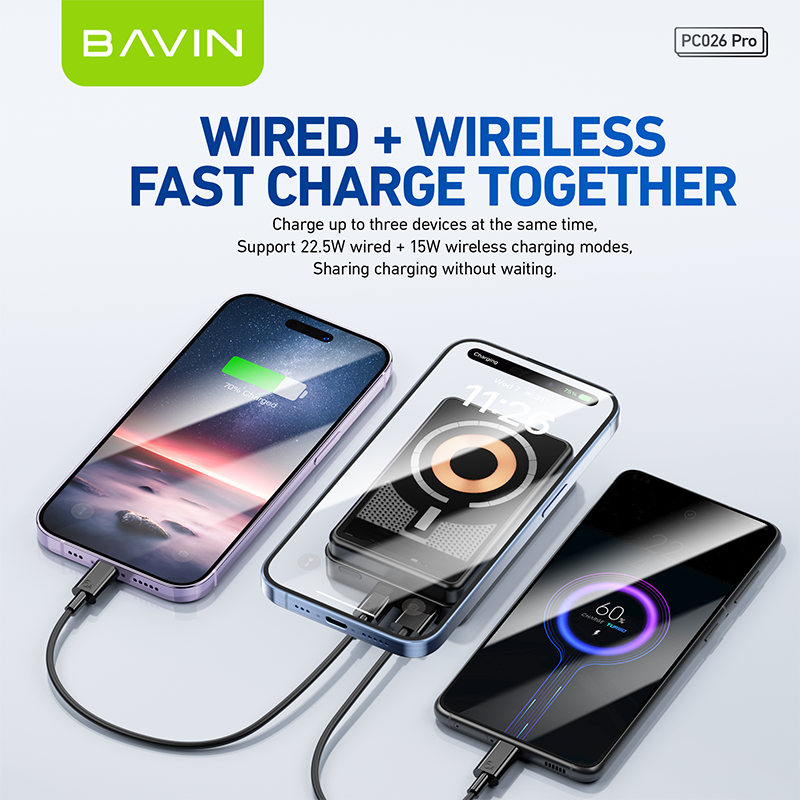 BAVIN PC026 Pro 10000mAh Foldable Magnetic QI 15W Wireless Powerbank ...
