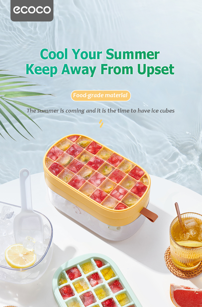 Ecoco Ice Molder Plastic with Bucket and Scoop Ice Cube Tray for ...
