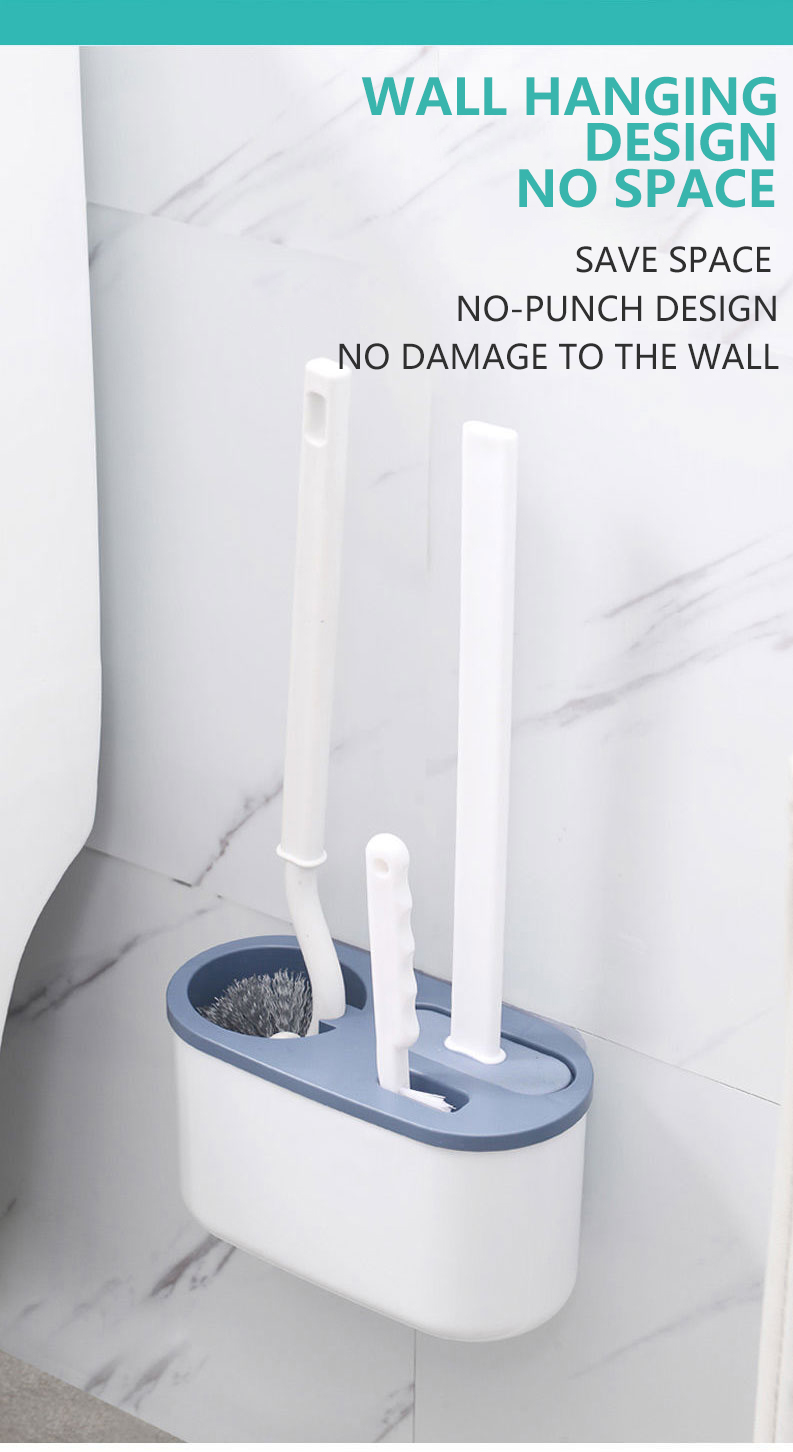 Toilet Brush 3 in 1 Set Wall-mounted Multifunction Silicone Bathroom ...