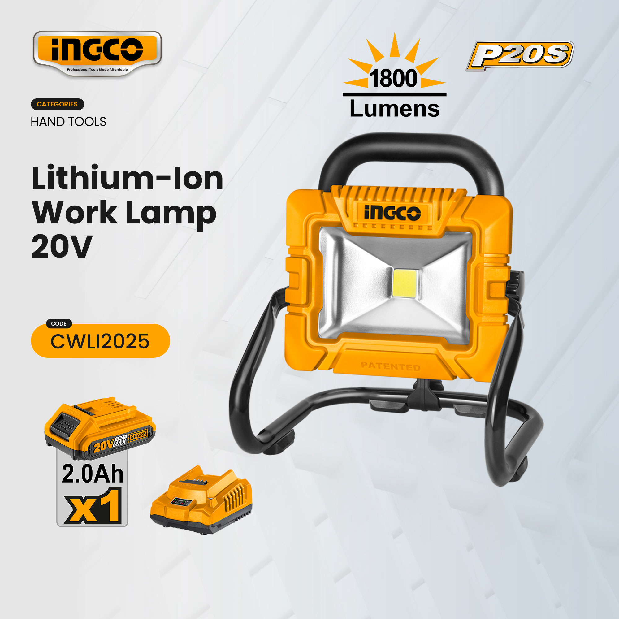 Ingco 20V Lithium-Ion Cordless Work Lamp Flashlight P20S CWLI2025 ...