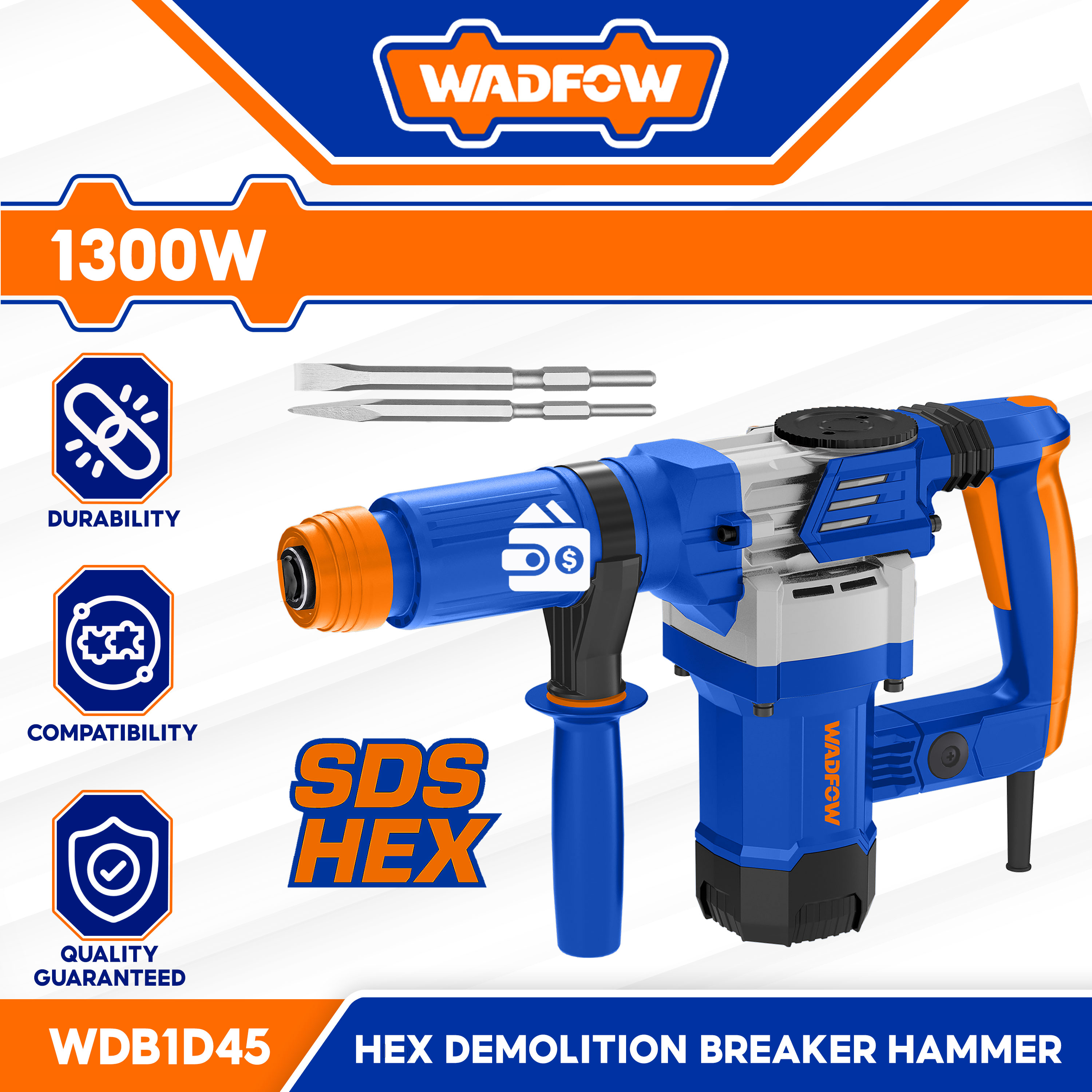 Wadfow WDB1D45 Industrial SDS Hex Anti-vibration system Demolition ...