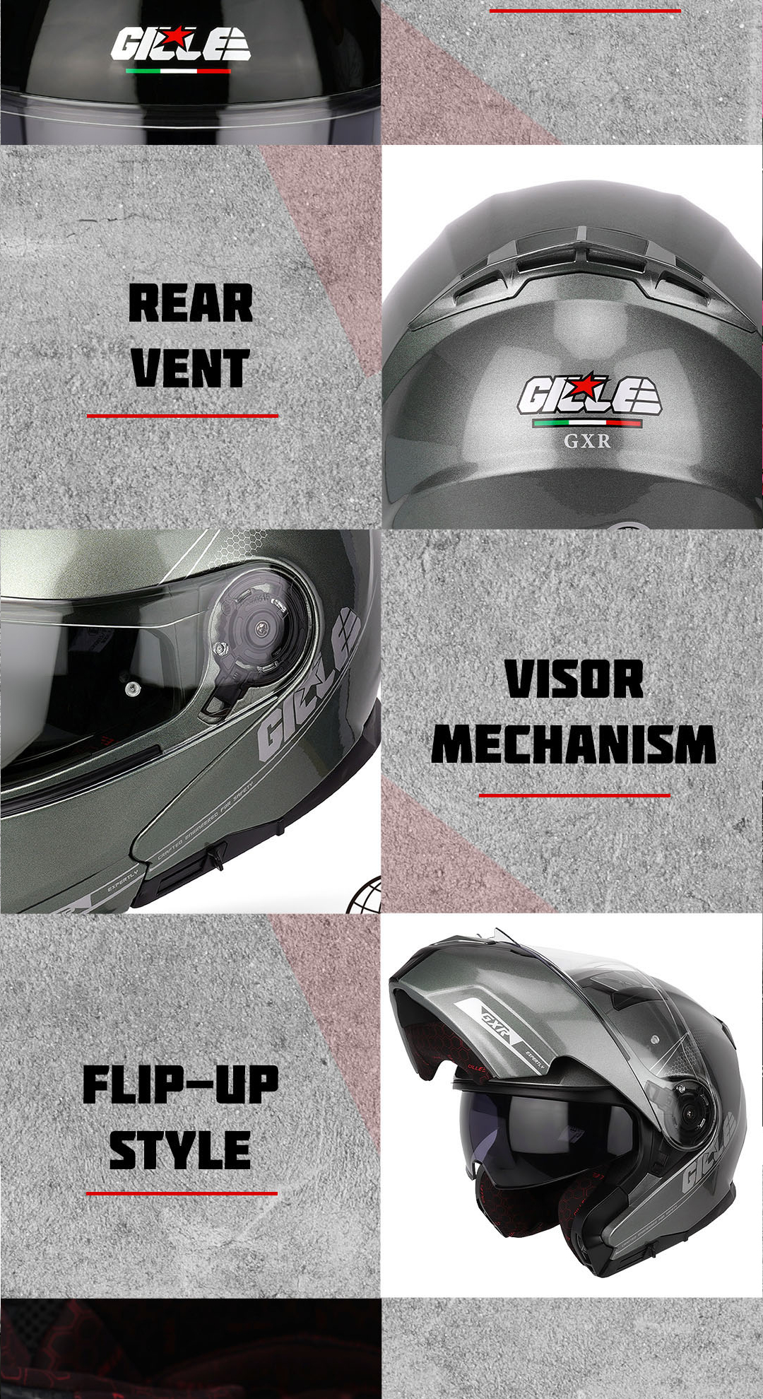 Gille Helmet SH-526 SP-GXR PLAIN Modular Motorcycle Modular Helmet Dual ...