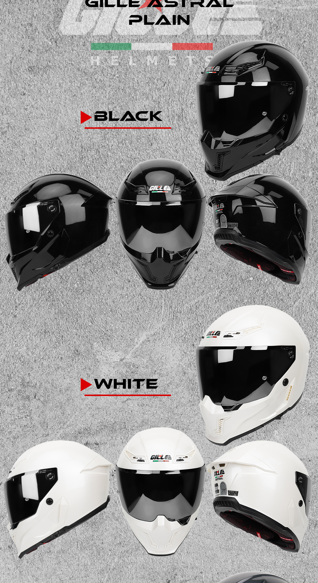 GILLE ASTRAL Plain Color Motorcycle Helmet Full Face Dual Visor With ...