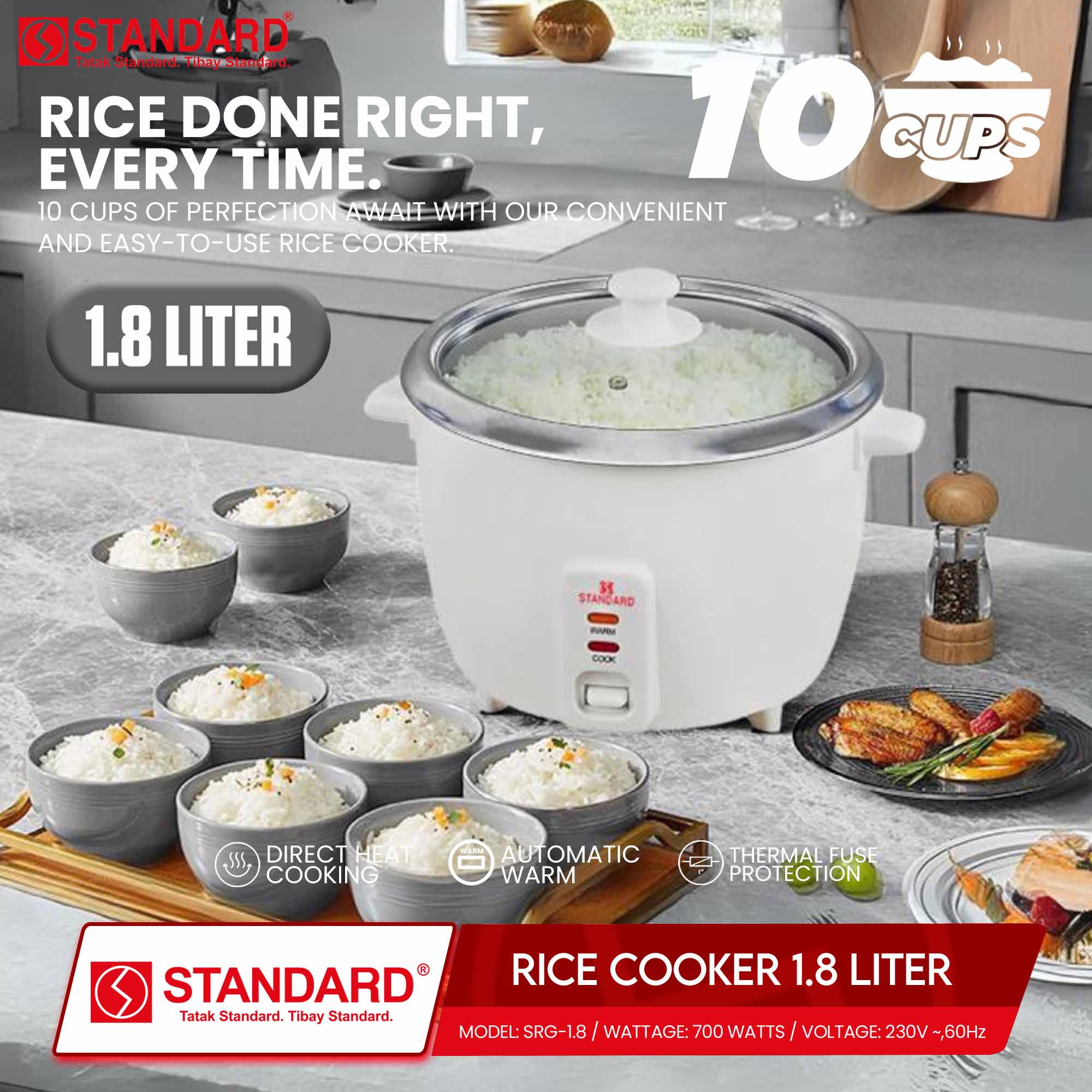 Standard Rice Cooker 1.8L (plain white) - Yellow Elephant | Shopee ...