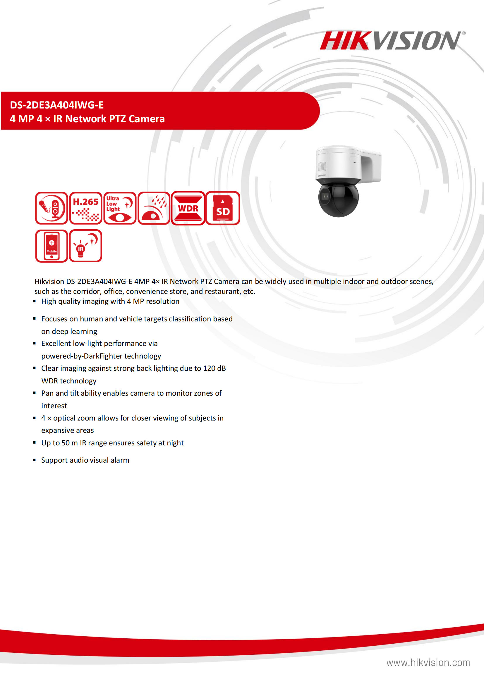 Hikvision 4 MP 4x Zoom IR Mini PT Dome Network Camera IR 50M two-way ...