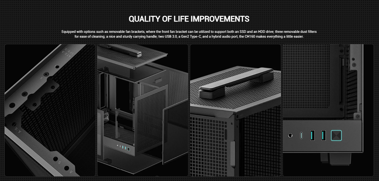 Deepcool Computer PC Case CH160 Portable High Airflow Mini-ITX Tempered ...