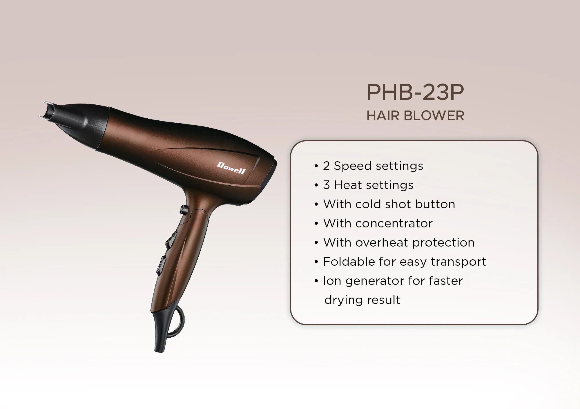 Dowell 2-speed Foldable Hair Dryer Blower PHB-23P | Shopee Philippines