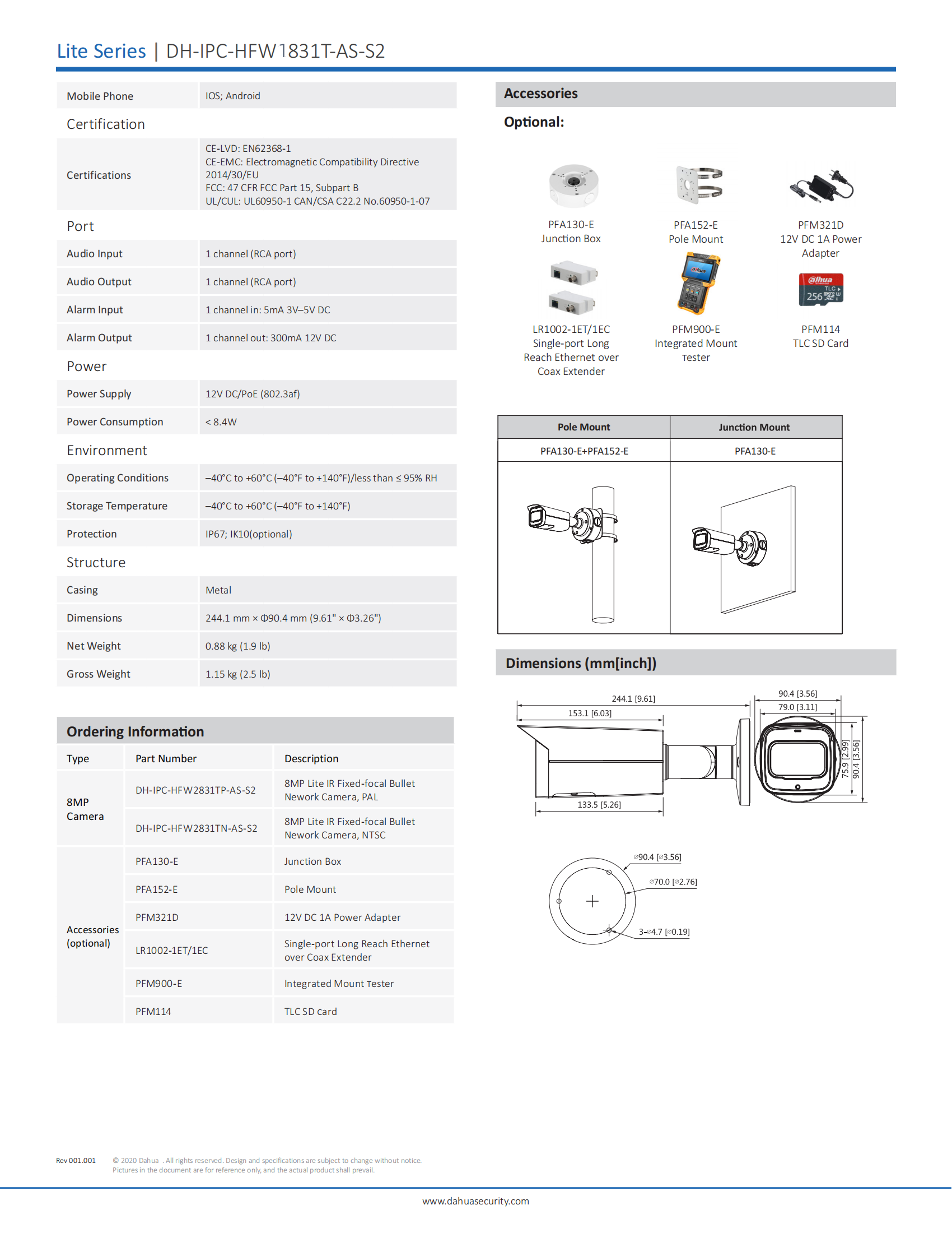 Dahua HD 8MP WDR IR Bullet Network Camera Wired Outdoor Weatherproof ...