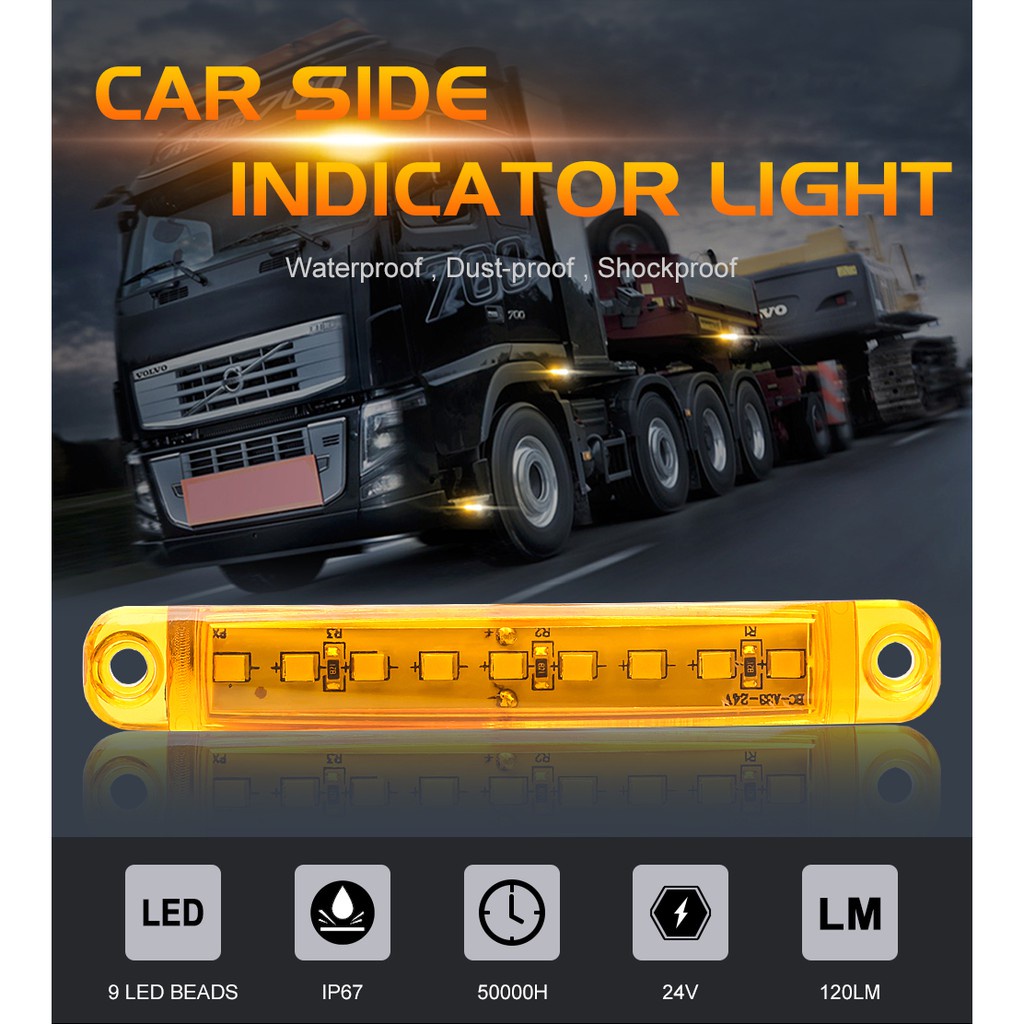 Car Bus Lorry Clearance Signal Light 24V 9LED Truck Side Light Marker ...