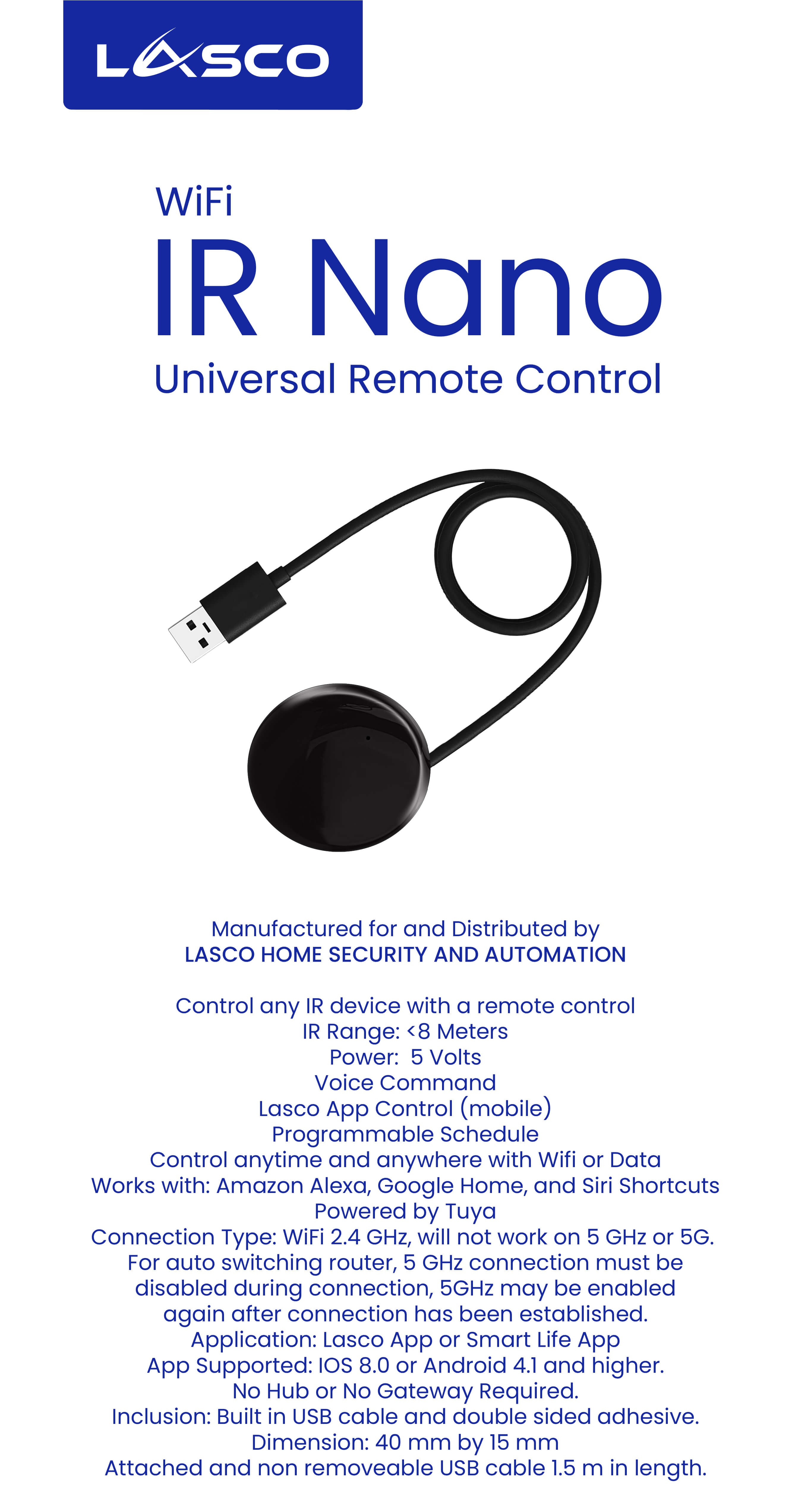 LASCO WIFI SMART IR Nano Universal Remote Control for TV, Aircon and ...