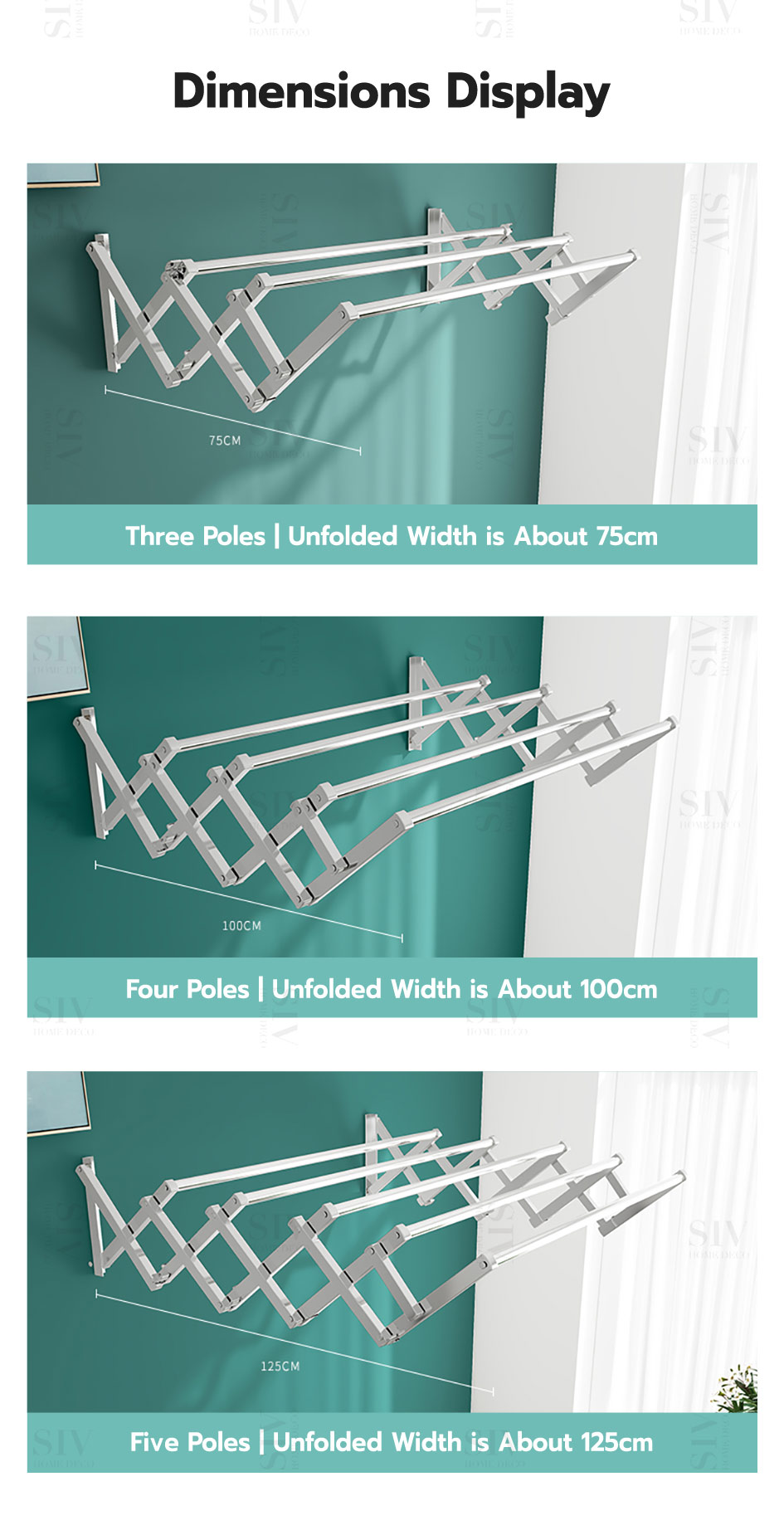 SIV 3/4/5 Bar Sampayan Foldable Stainless Steel Wall Mounted Clothes ...
