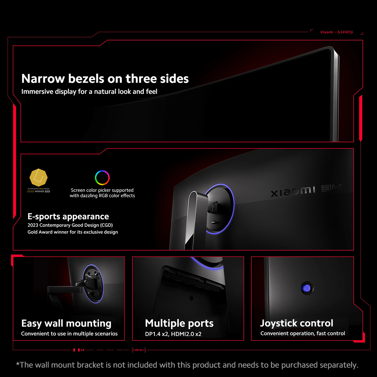 [1 Year Warranty] Xiaomi 34 Inch Curved Gaming Monitor G34i WQHD 180Hz ...