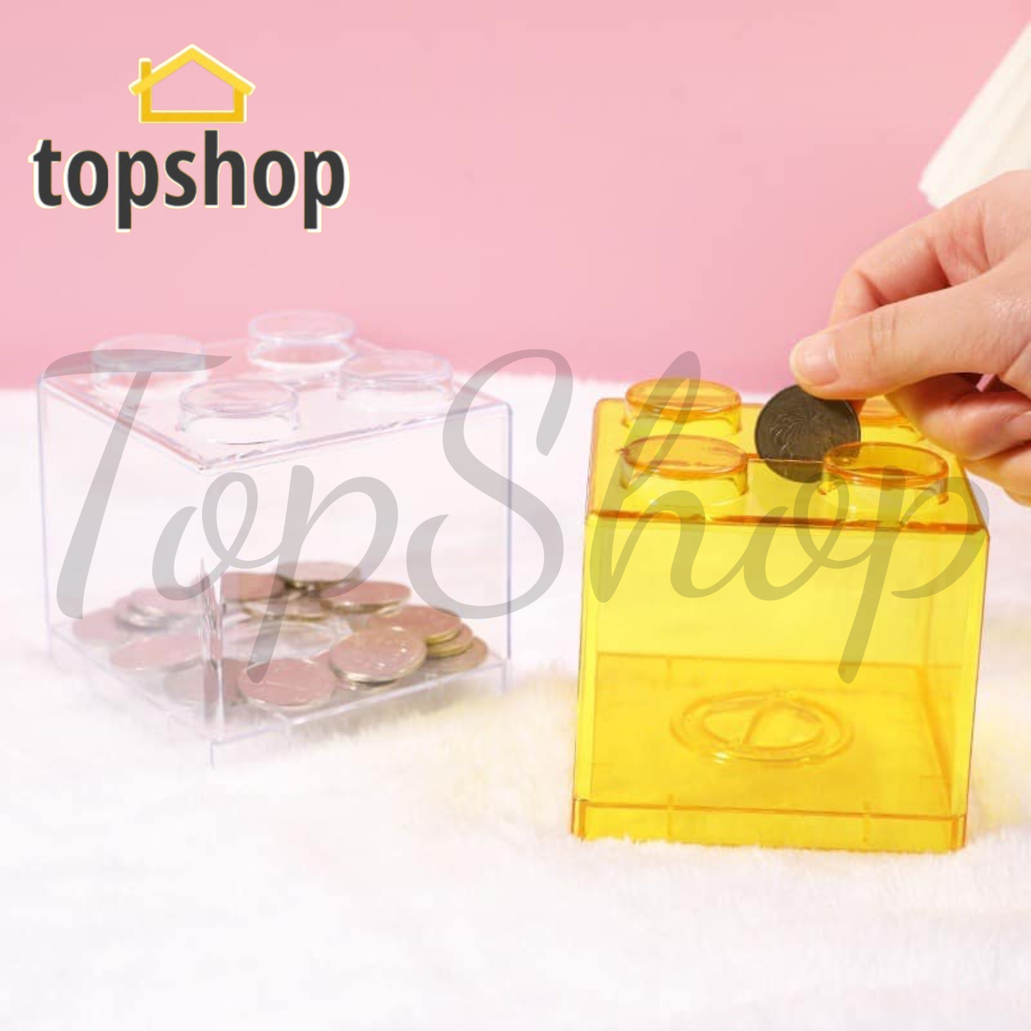 TOPSHOP 1pc Transparent Alkansya Blocks Shape Coin Box Money Bank ...