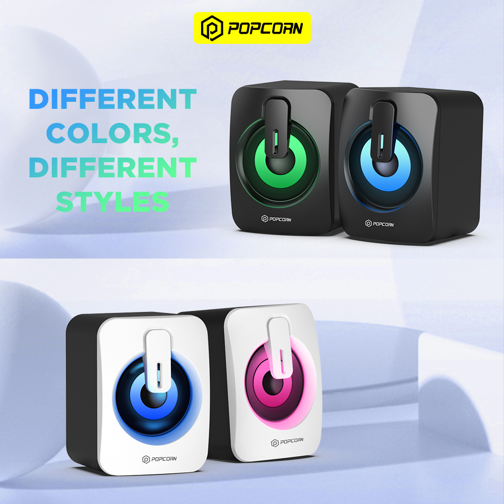 Popcorn Mini Speaker Desktop for PC RGB Surround Stereo Computer Gaming Speaker Mini ...