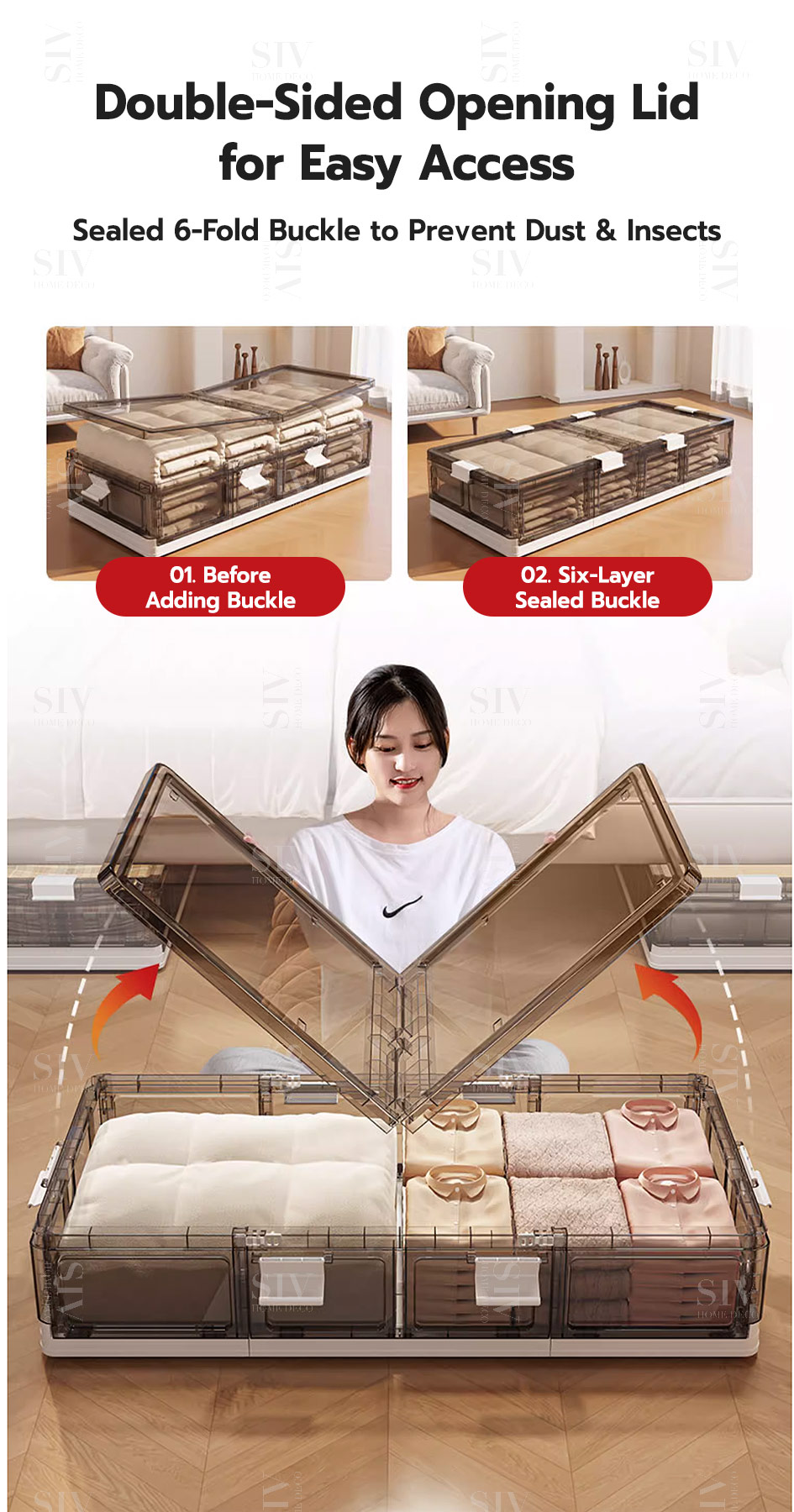 SIV Under Bed Storage Box With Wheels Foldable Underbed Storage Box ...