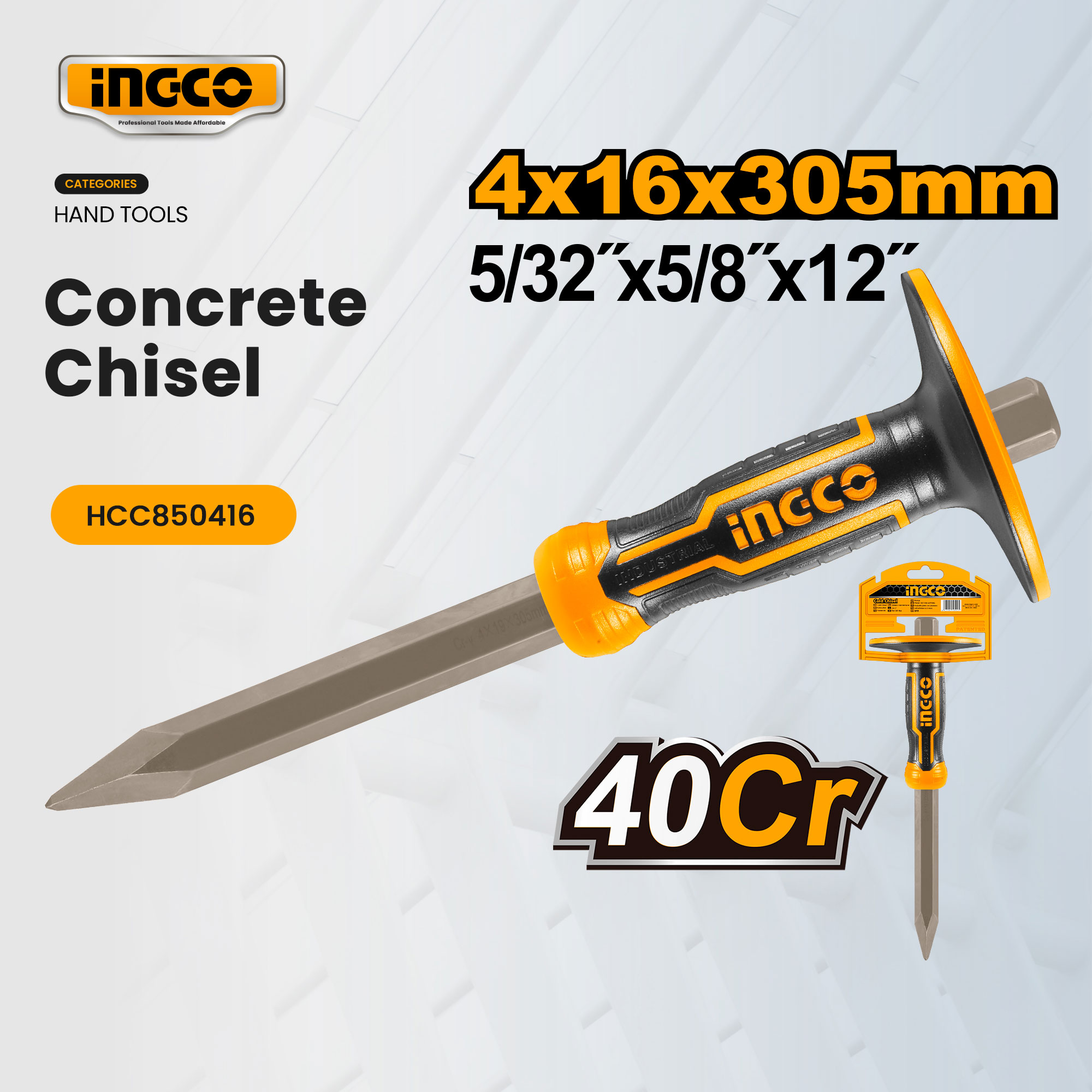 Ingco Concrete Chisel Demolition Stone Wall Breaker Breaking Tool 305mm ...