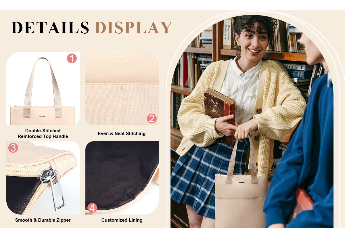 MICHAELA Re-Nylon Tote Bag Spacious for 13'' Laptop Folder Zip Totes ...