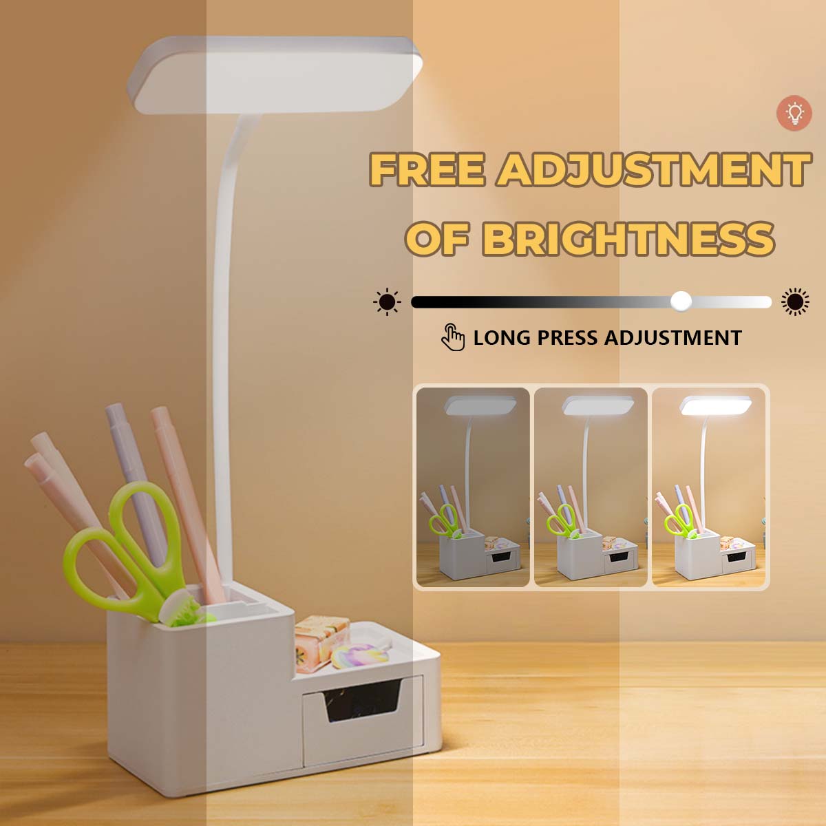 LED Rechargeable Desk Lamp Shade Dim Study Light for Bedroom Student ...
