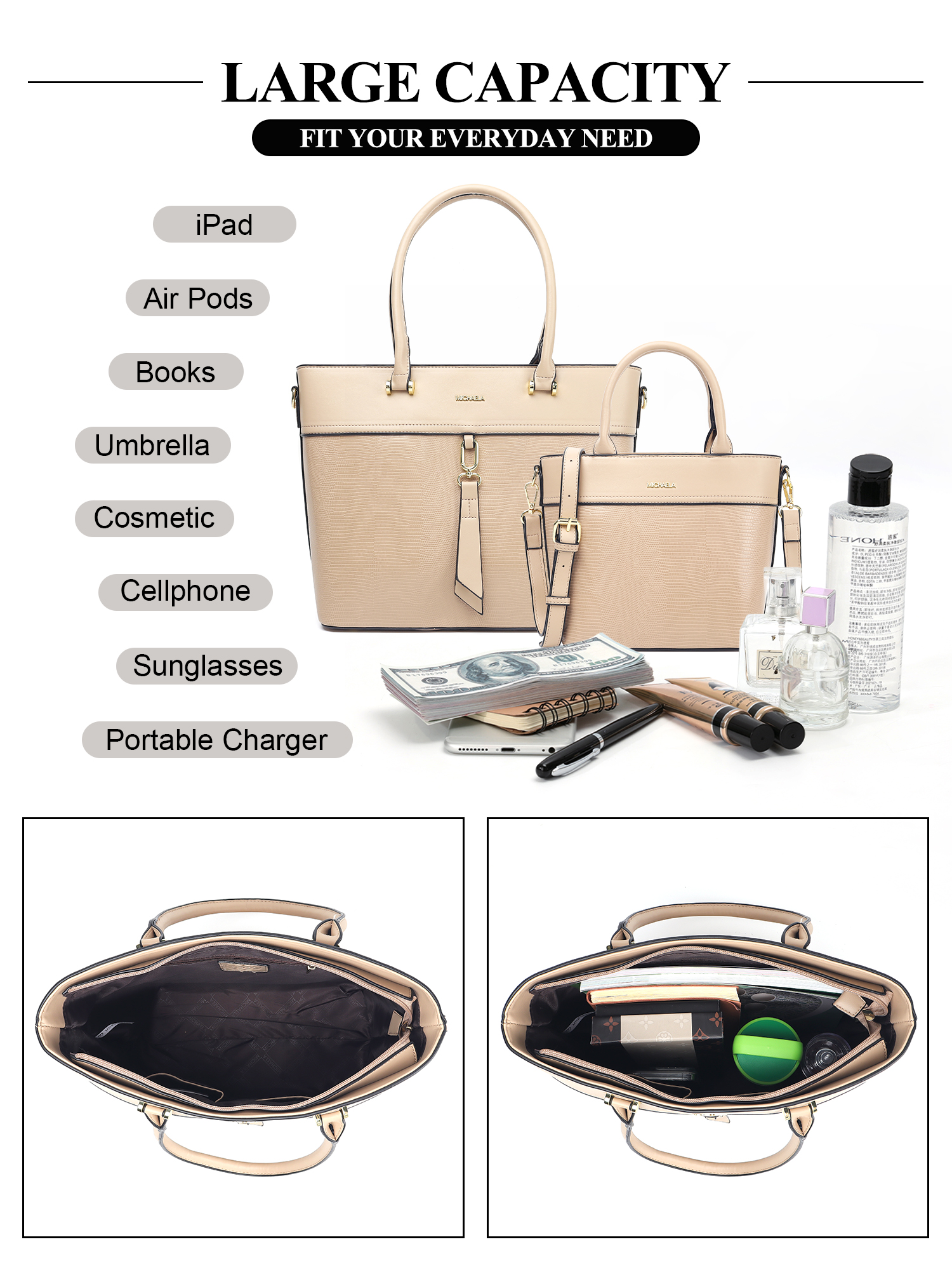 MICHAELA Elegant Tote Bag Set 2 PCS Crocodile Totes with Bucket Bag ...