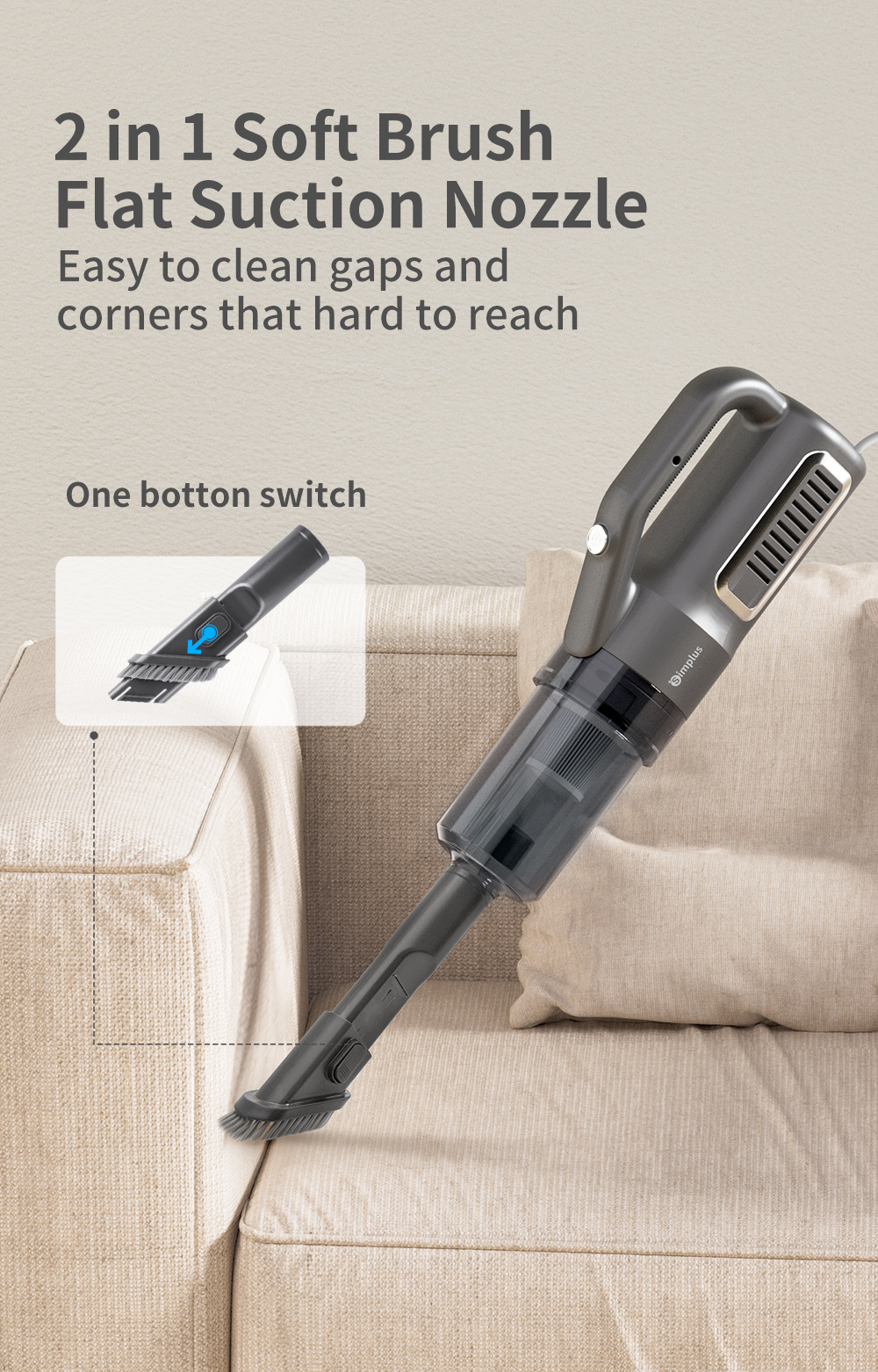 Simplus Vacuum Cleaner 16000Pa Strong Suction 3 in 1 Portable Handheld ...