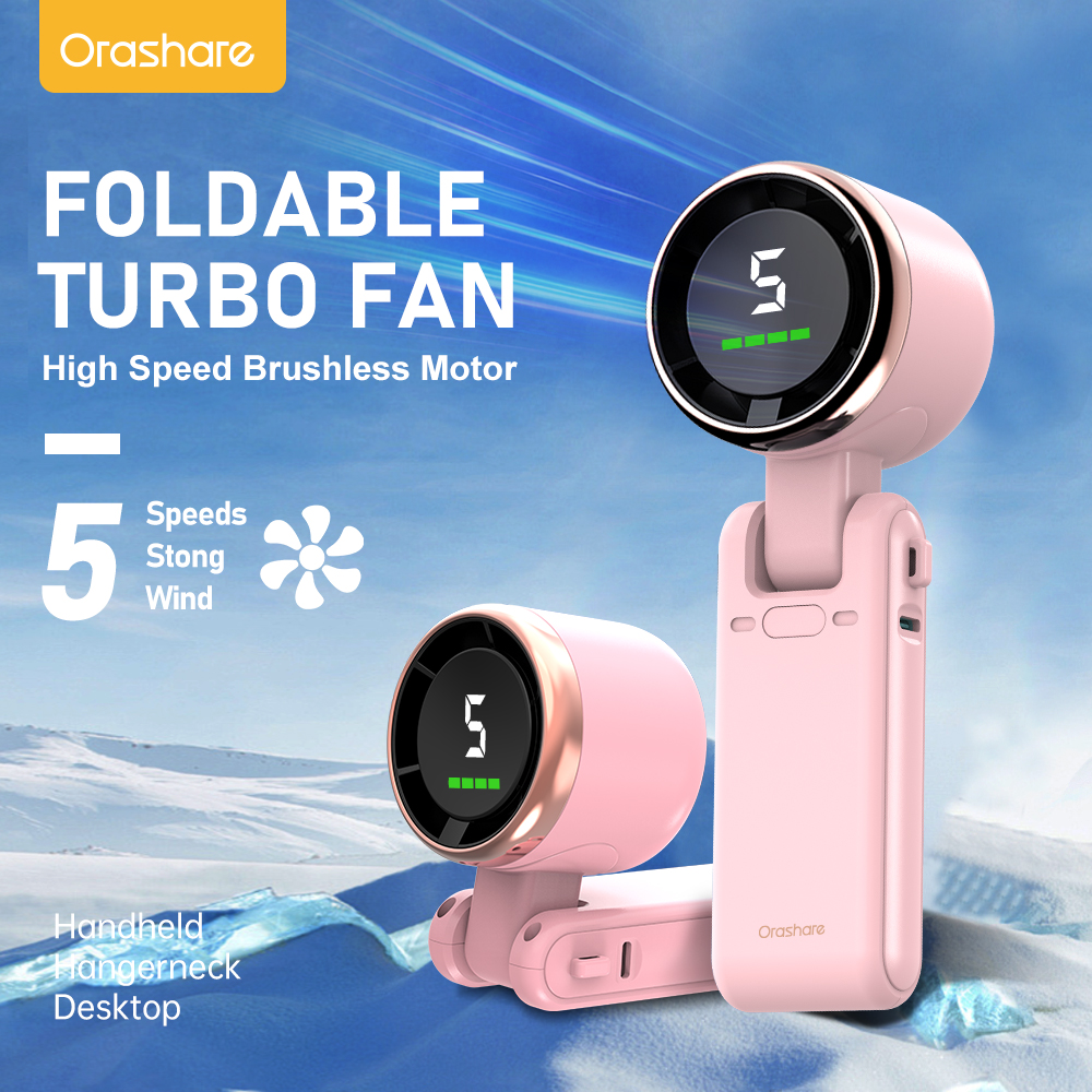 Orashare HF03Pro Portable Foldable Turbo Fan 5 Speeds Rechargeable ...