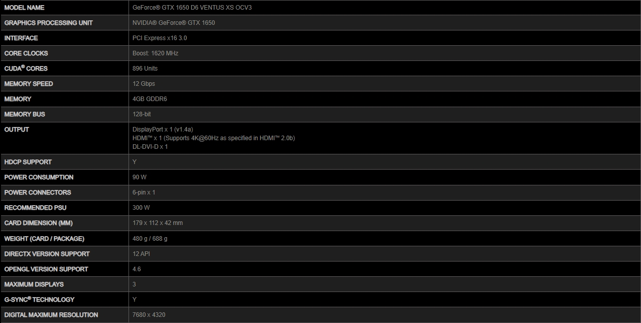 MSI GeForce GTX 1650 D6 VENTUS XS OCV3 Graphics Card - 4GB GDDR6 ...