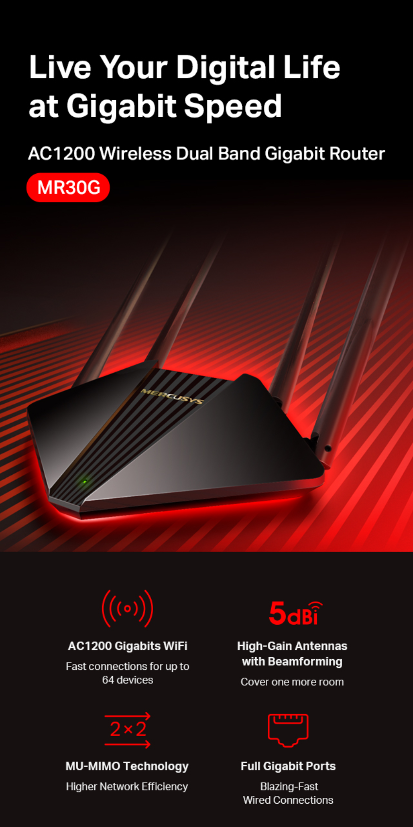 Mercusys MR30G AC1200 Wireless Dual Band Gigabit Router | Shopee ...