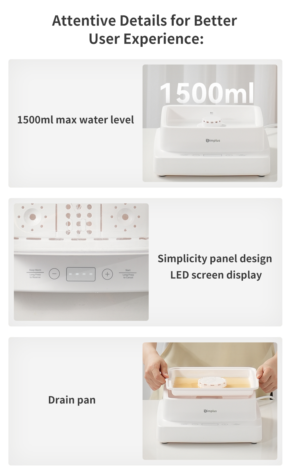 Simplus Electric Food Steamer Multifunction Smart Timer (3 Layers 1200W ...