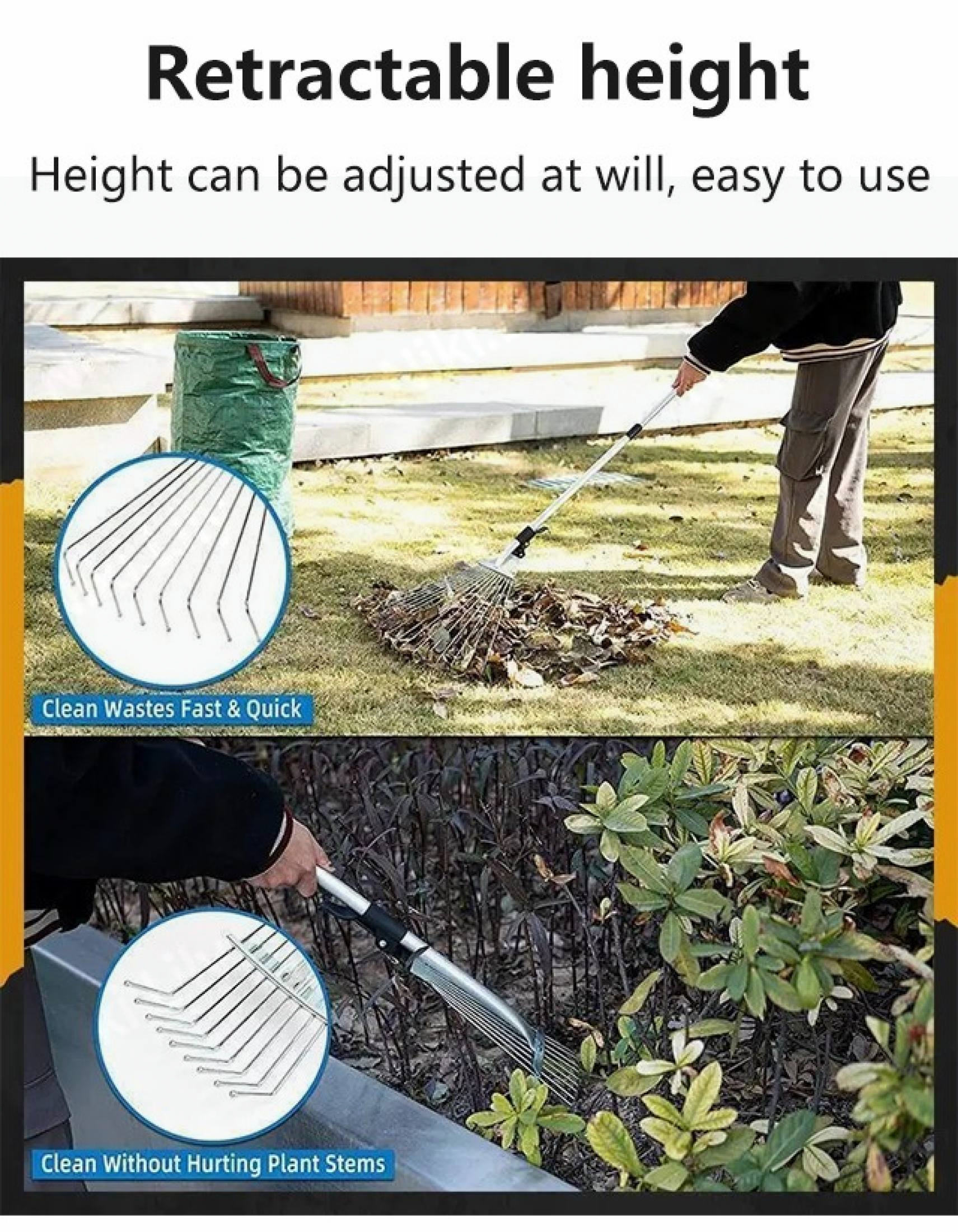 Rake for gardening Adjustable Telescopic Metal Grass rake, withered ...