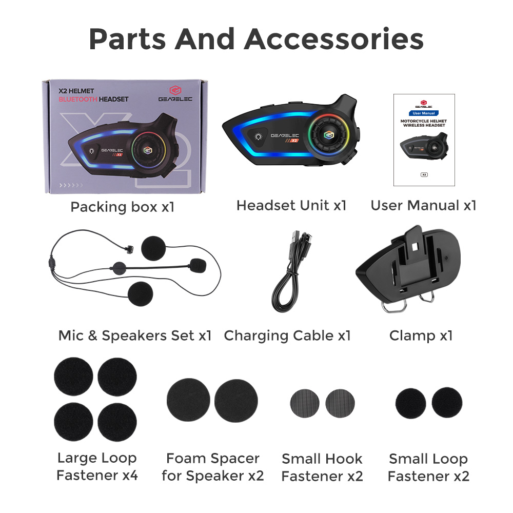 GEARELEC X2 Motorcycle Helmet Headset Auto Answer DSP/CVC Noise ...