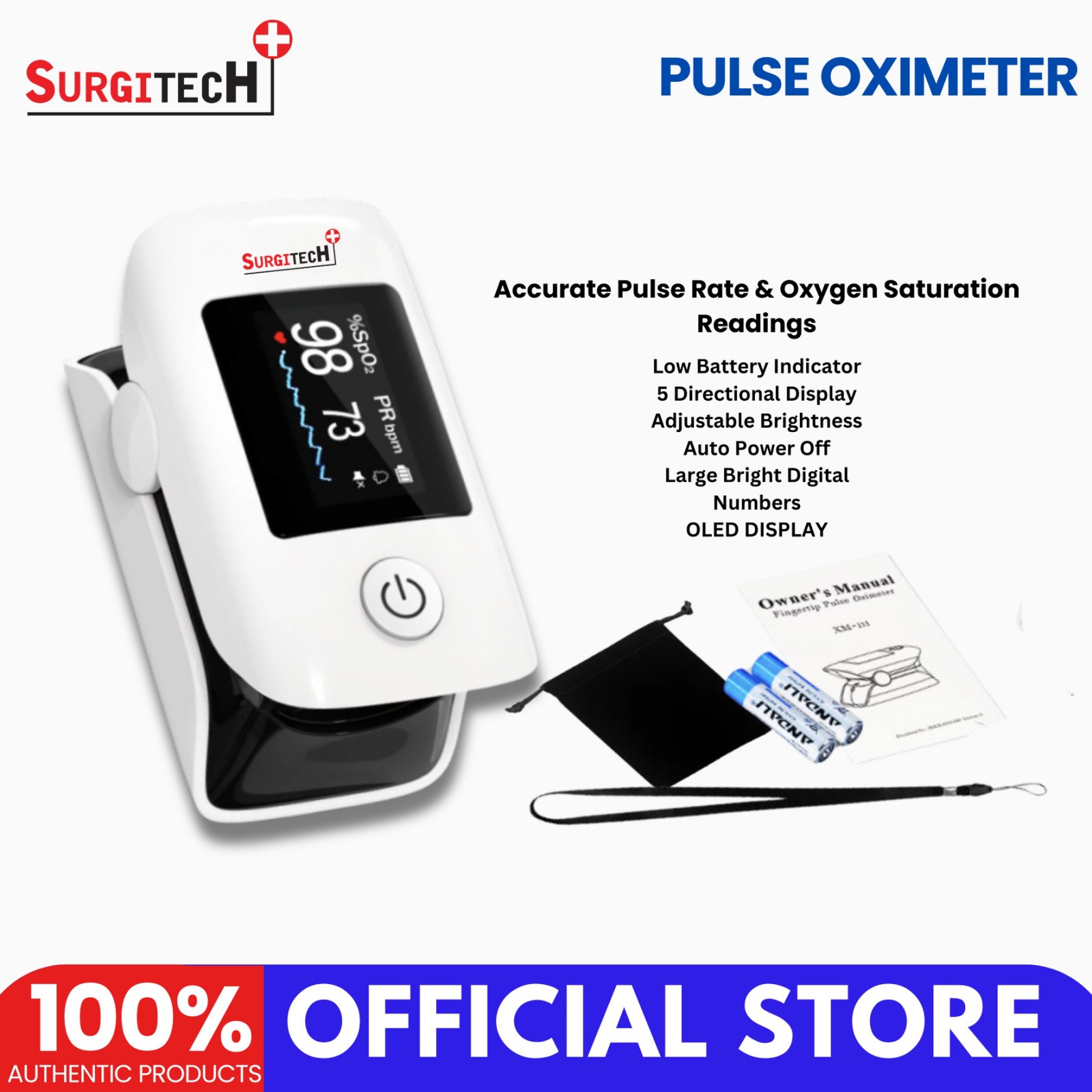 Surgitech Pulse Oximeter XM-111 with Free Lanyard, Battery & Pouch | Shopee Philippines