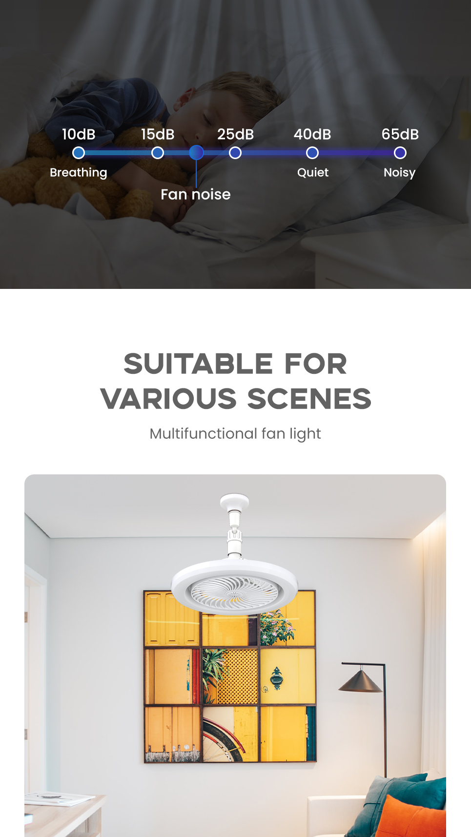 RONG RIVER 3Colors 30W Ceiling Fan with Light 360° Adjust Bulb Light ...