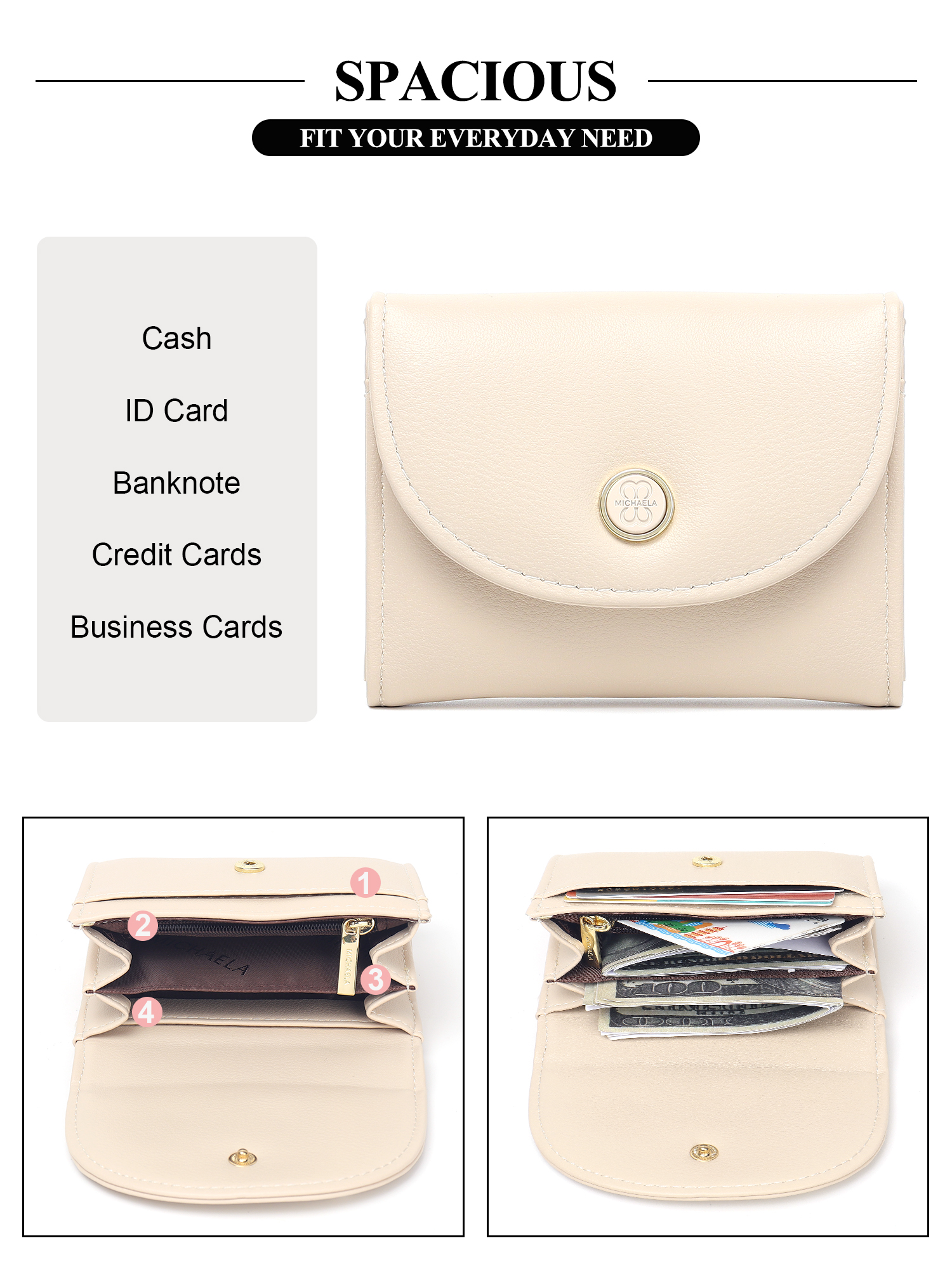 MICHAELA Oval Flap Small Wallet for School Office Daily Chic Women ...