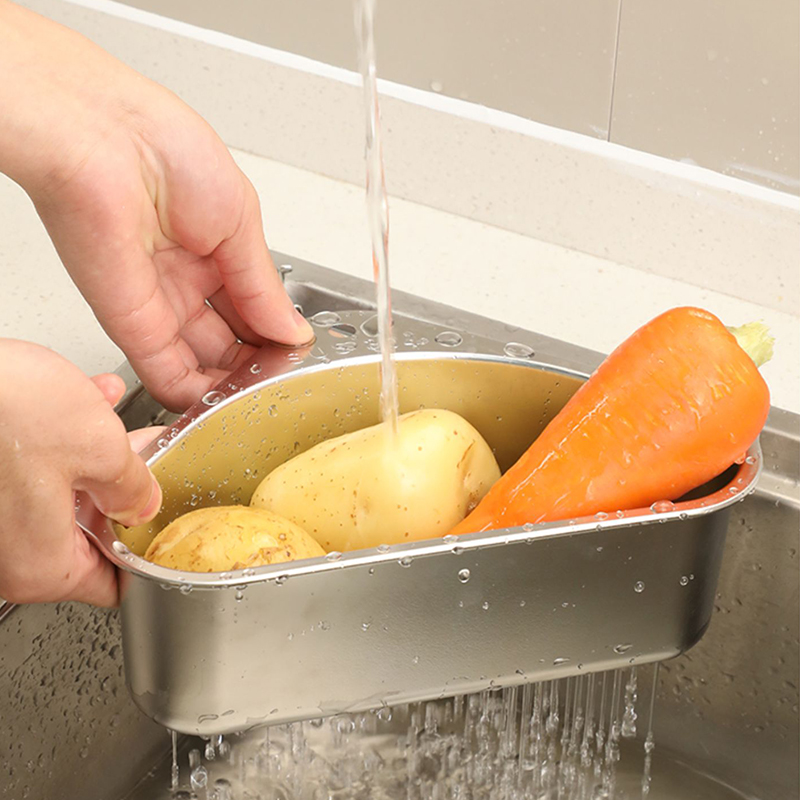 304 Stainless Steel Sink Drain Basket Hanging Kitchen Mesh Dish ...